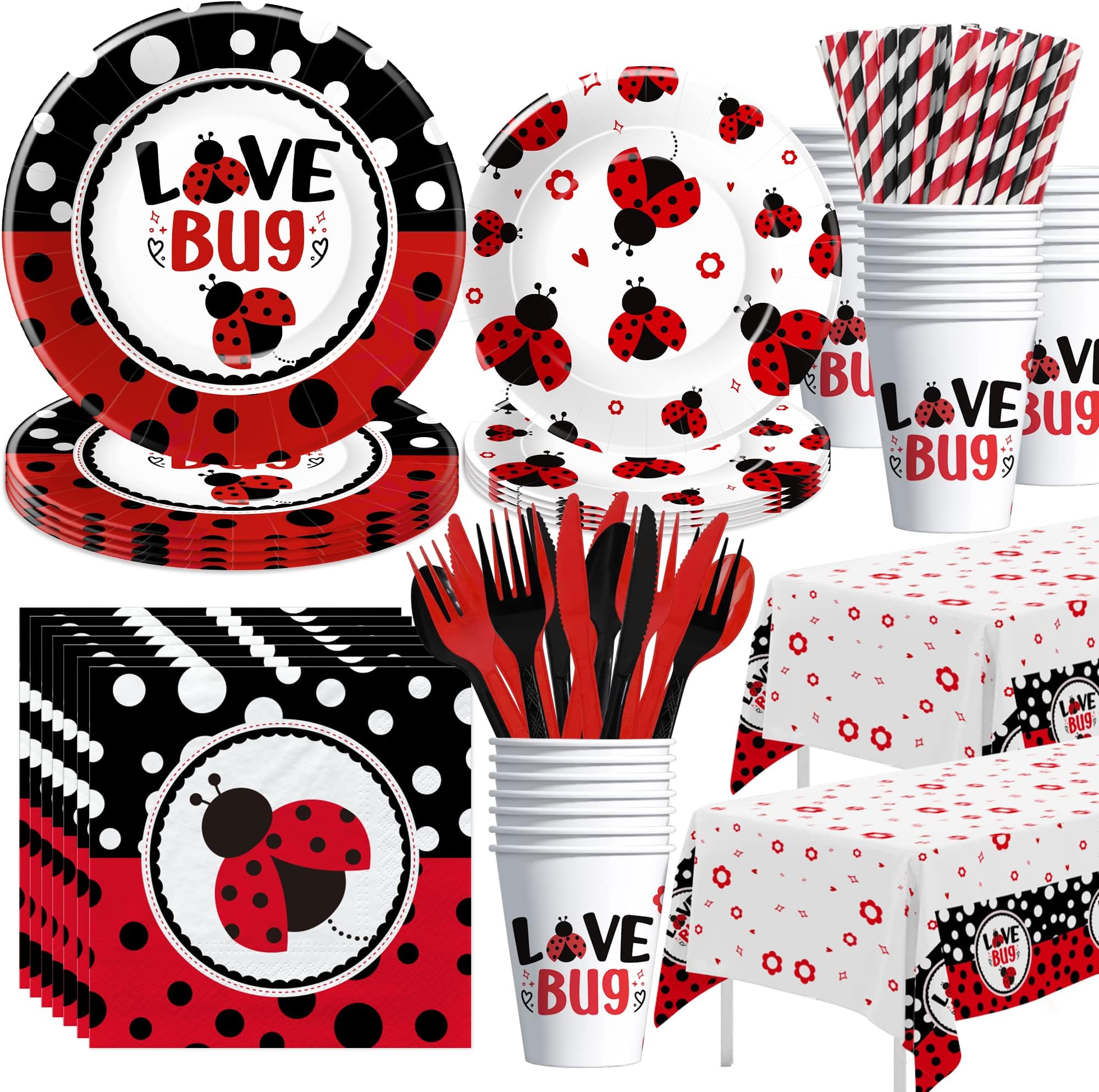 Amazon.com: Xenorik Ladybug First Birthday Party Decorations Tableware ...