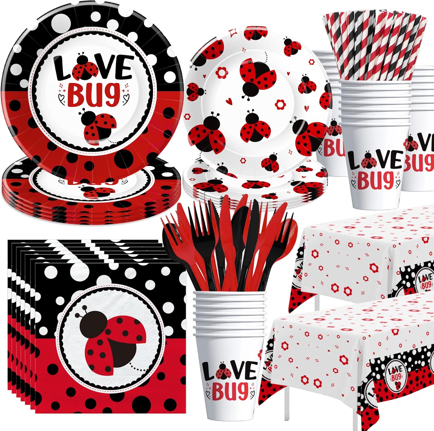 Amazon.com: Xigejob Ladybug Birthday Party Decorations Tableware ...