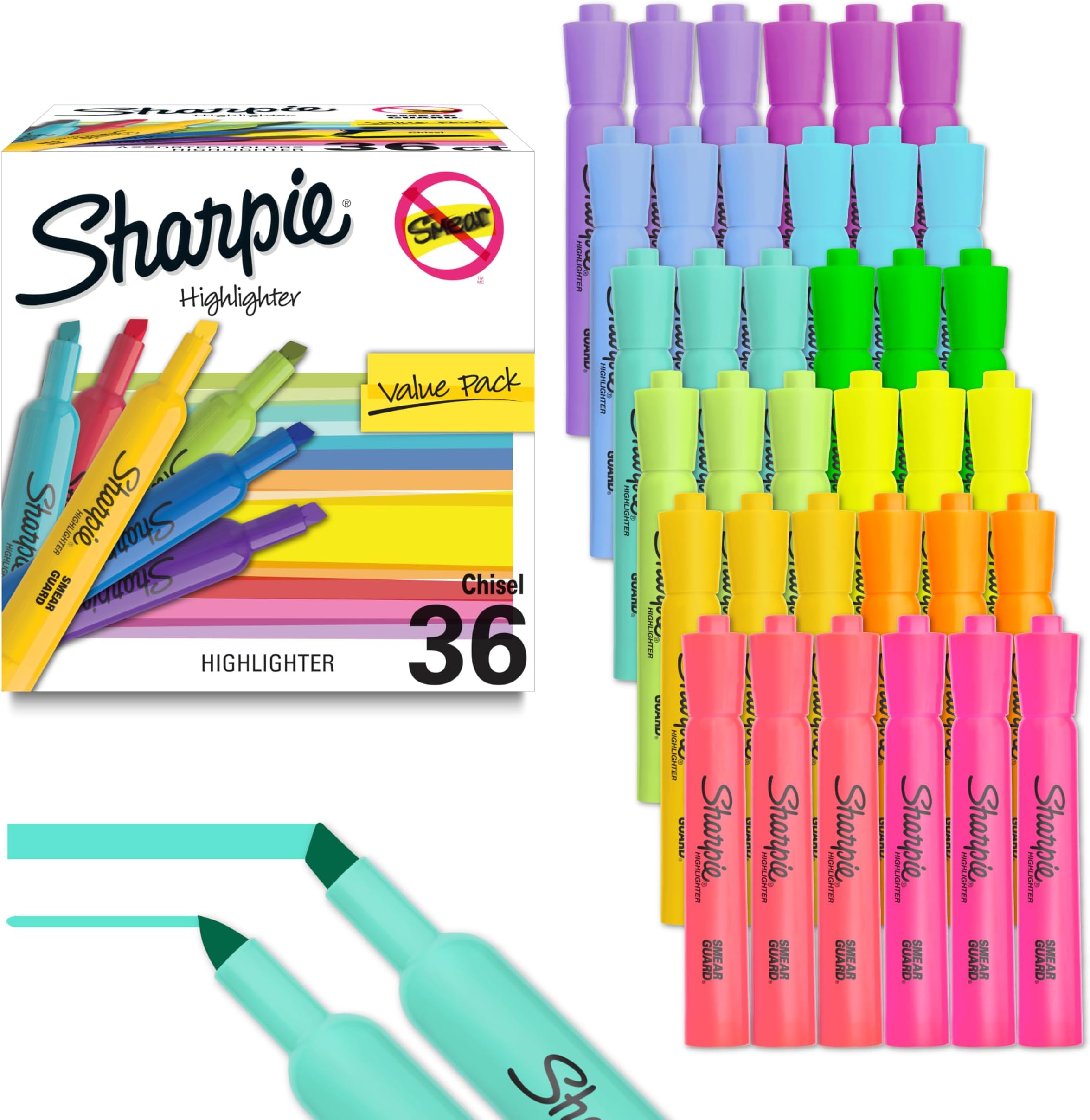 Amazon.com : Sharpie Highlighter Smear Guard, Accent Tank, Yellow, 12 ...