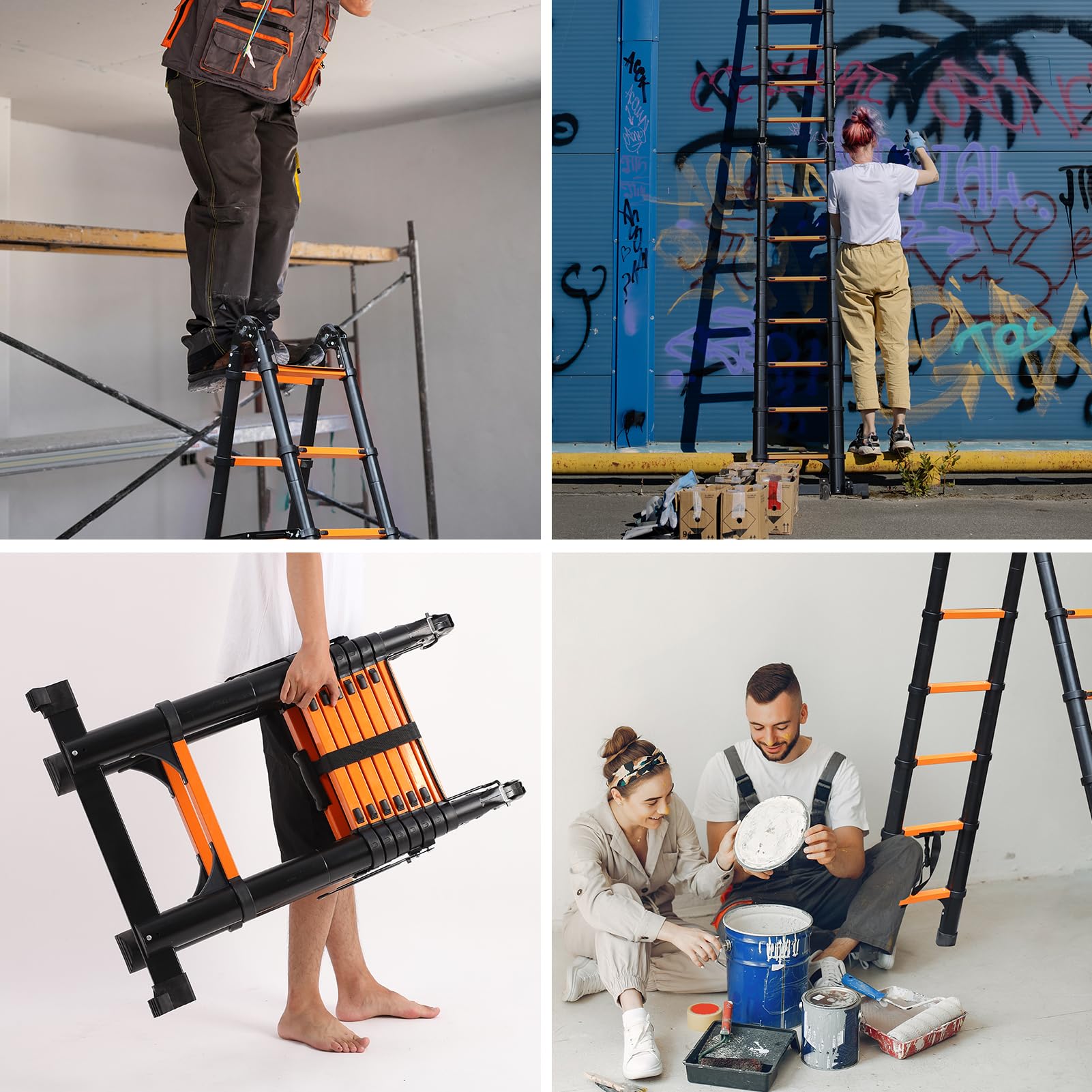 12.5FT Telescoping Ladder,Telescoping A Frame Ladder with Balance Bar ...