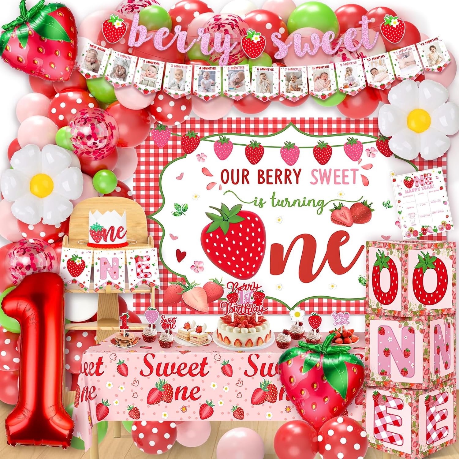 Amazon.com: Berry First Birthday Decorations - Strawberry 1st Birthday ...