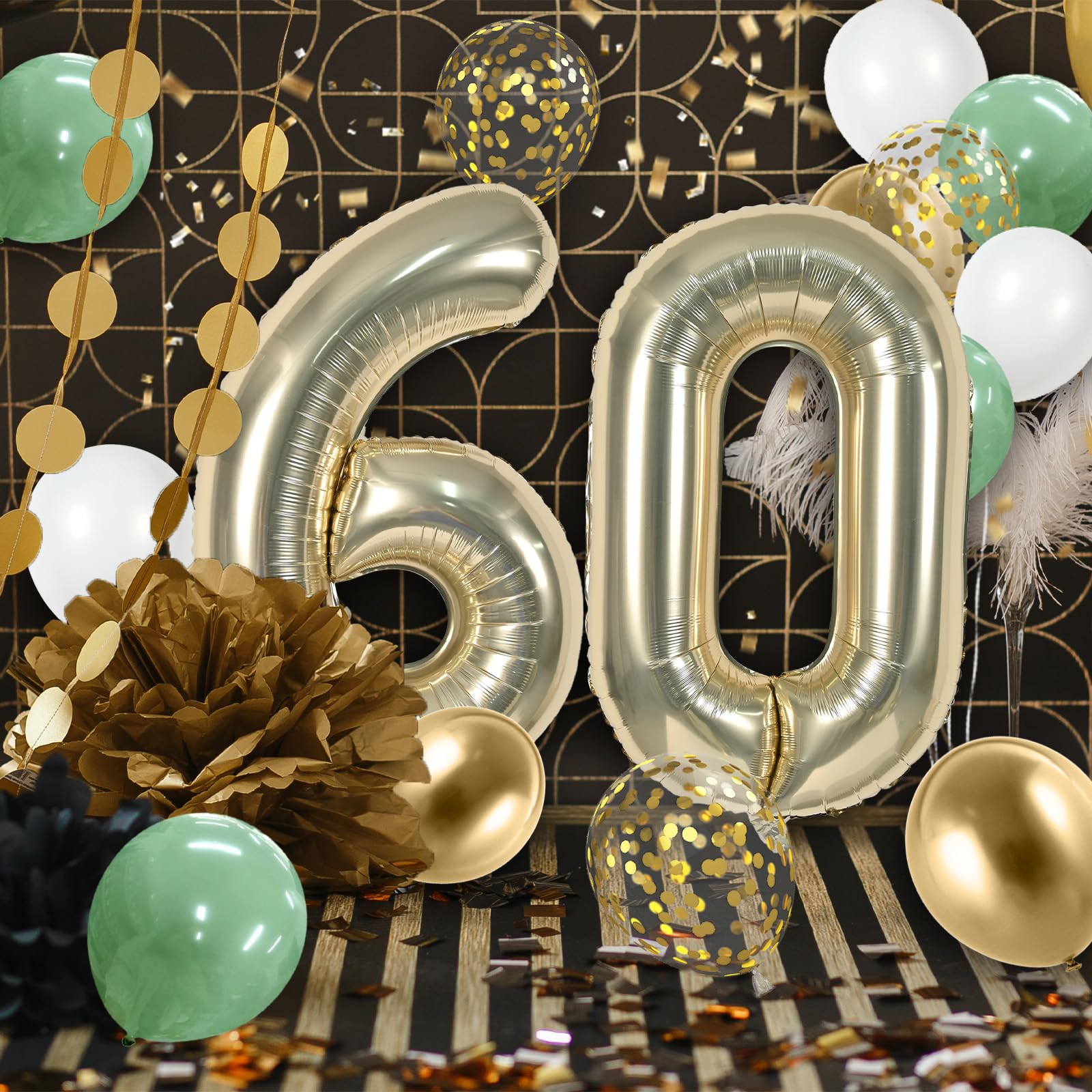 Snapklik.com : 40 Inch Gold Number 60 Balloons, Light Gold 60th ...