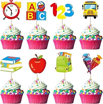 Amazon.com: 32 Pack Back to School Cupcake Toppers 8 Designs First Day ...