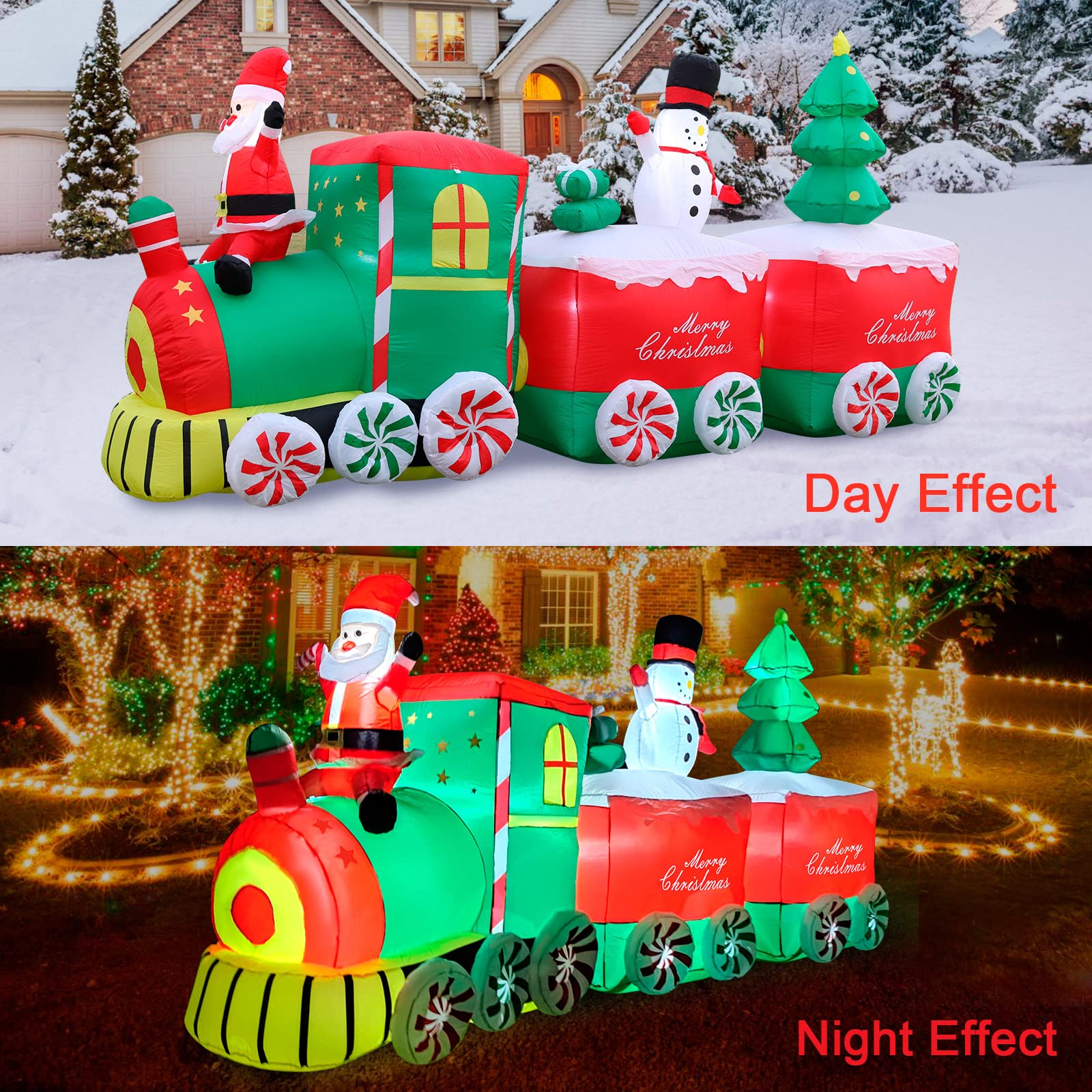 Goallim 10.5Ft Long Christmas Inflatables Train, Santa Claus Driving ...