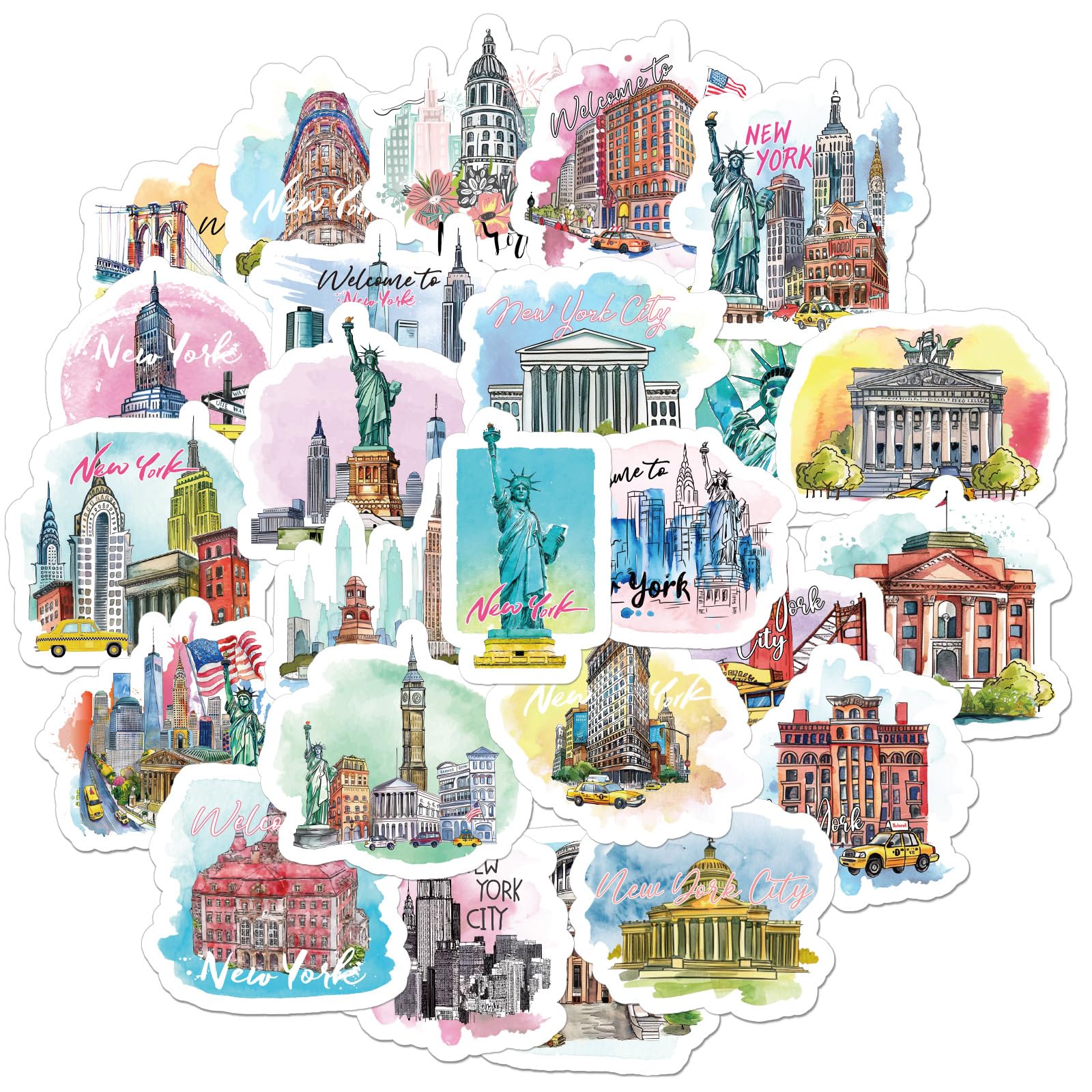 Amazon.com: Gilprop 200 Pcs Watercolor New York Travel Stickers Gouache ...