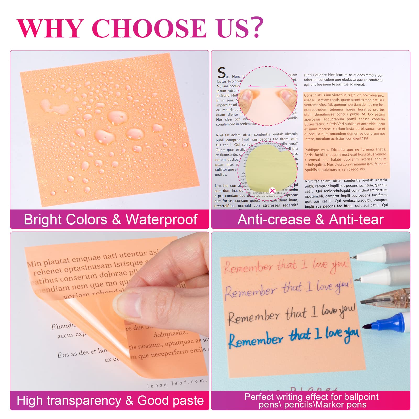 Snapklik.com : Waterproof Sticky Notes 3x3 In, Transparent Sticky Notes ...