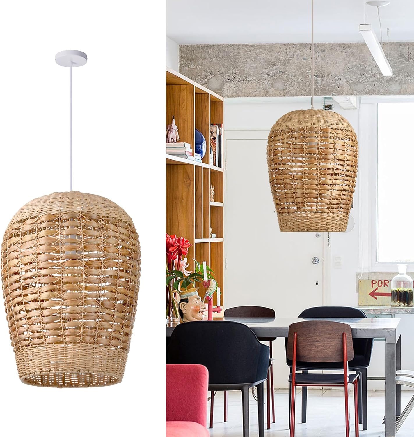 Arturesthome Boho Rattan Pendant Light Fixtures, Farmhouse Natural ...