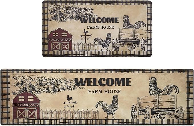 Amazon.com: ASPMIZ Farmhouse Kitchen Rugs Set 2 Piece PVC Kitchen Mat ...
