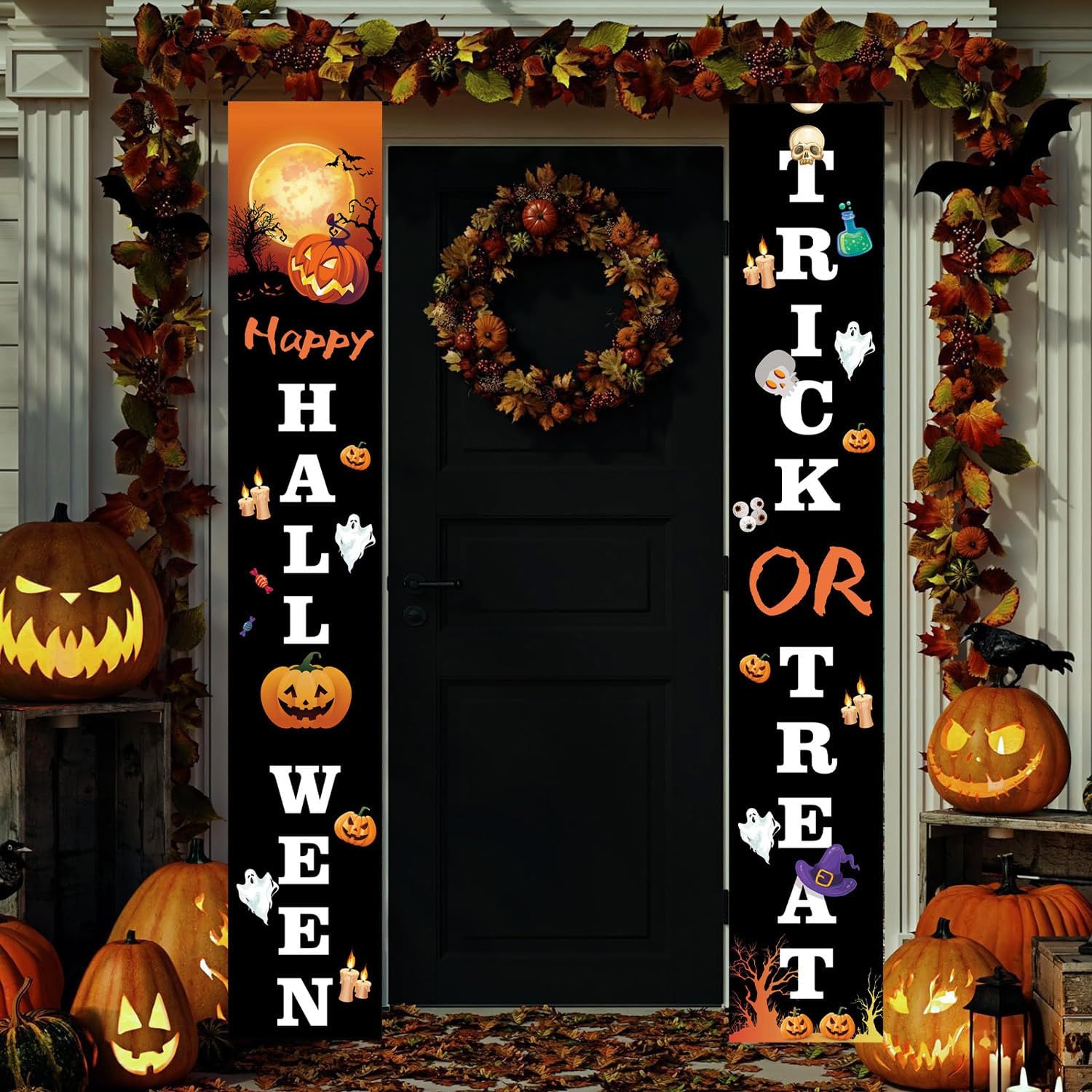 Amazon.com: Halloween Banner Hanging Decorations - Trick or Treat Porch ...