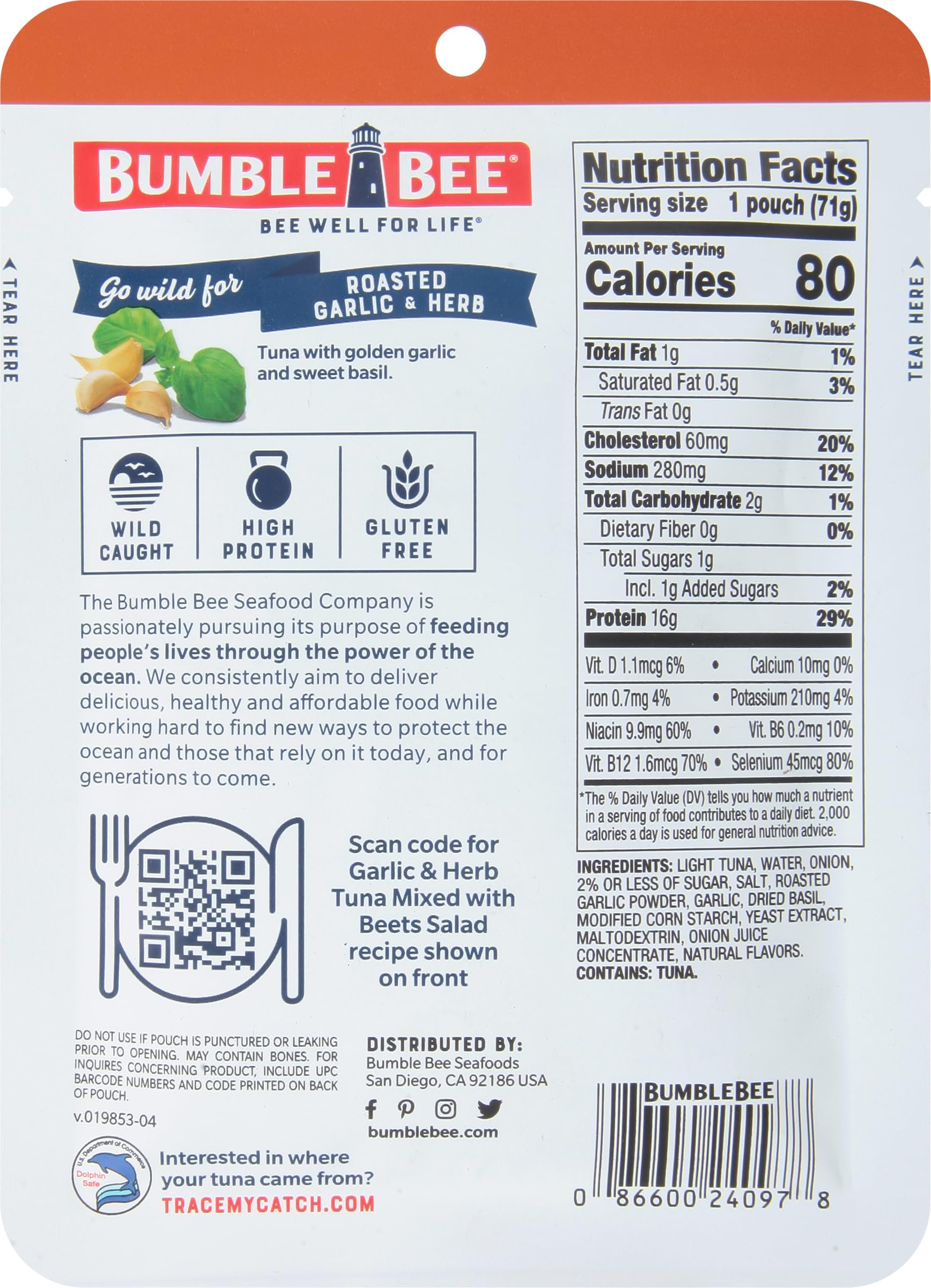 Snapklik.com : Bumble Bee Roasted Garlic & Herb Seasoned Tuna, 2.5 Oz ...