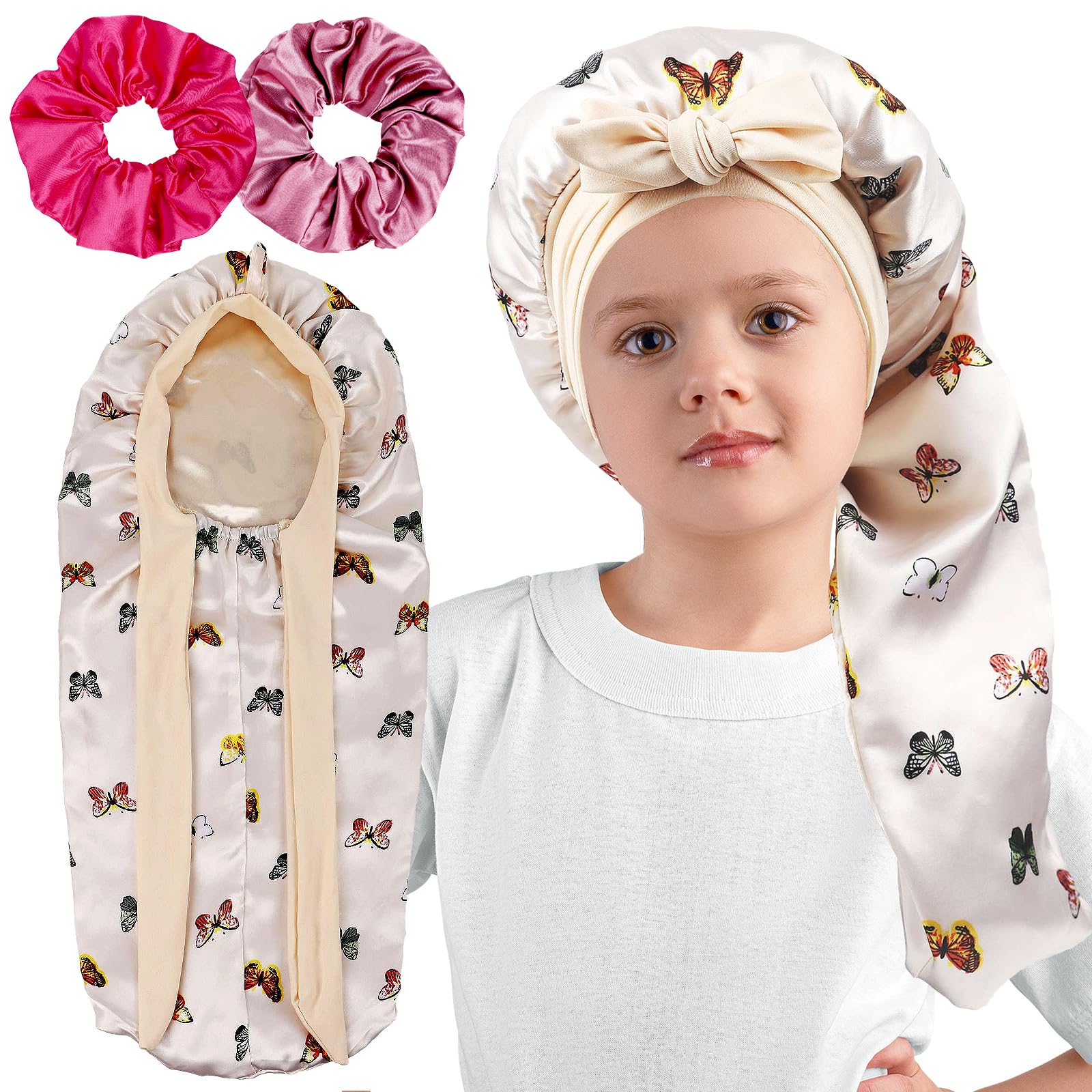 Amazon.com : Long Kids Bonnets for Girls,Double Layer Satin Bonnet for ...