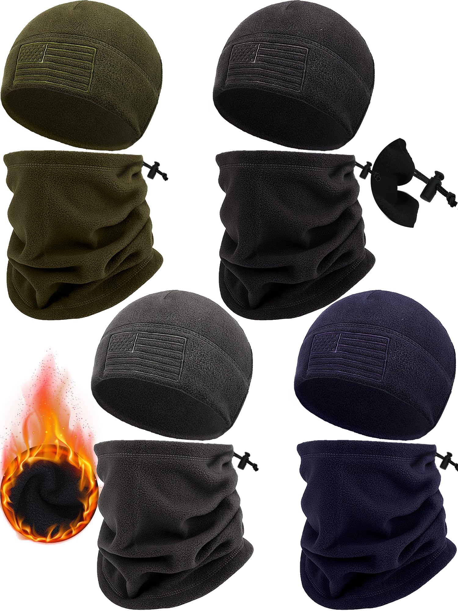 4 Set Beanie Hat Neck Gaiter Fleece American Flag Neck Cover Under ...