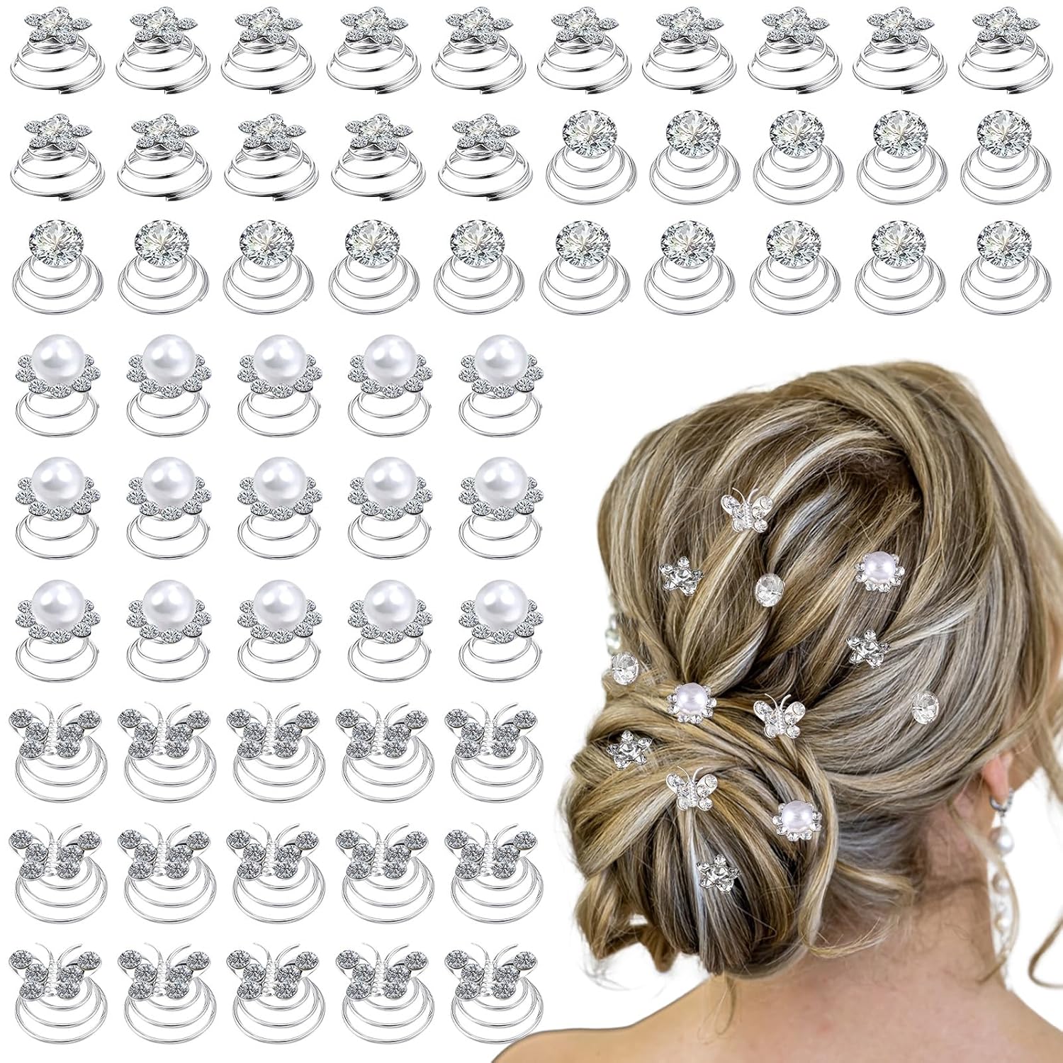 Amazon.com : 60 Pcs 4 Styles Rhinestone Crystal Twisters Spiral Set ...