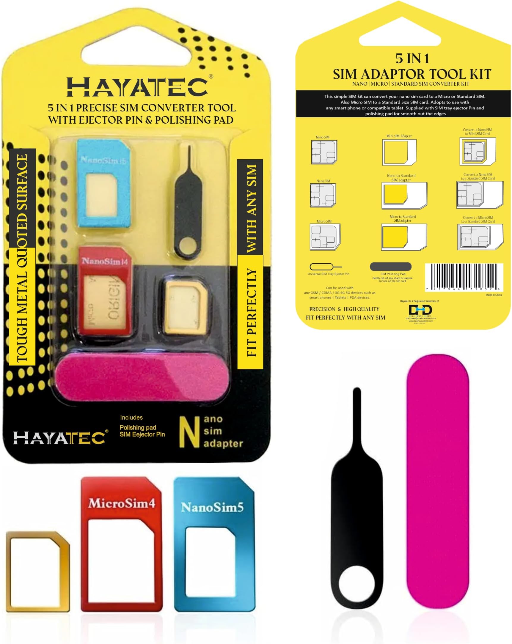 Sim Card Adapter With sim Ejector Pin tool Set - Universal 5 in 1 Full ...