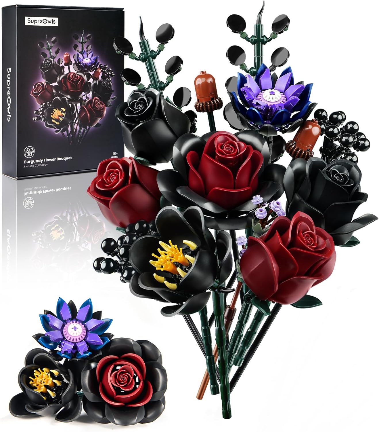 Amazon.com: iATOM Black Burgundy Red Rose Bouquet Building Set ...