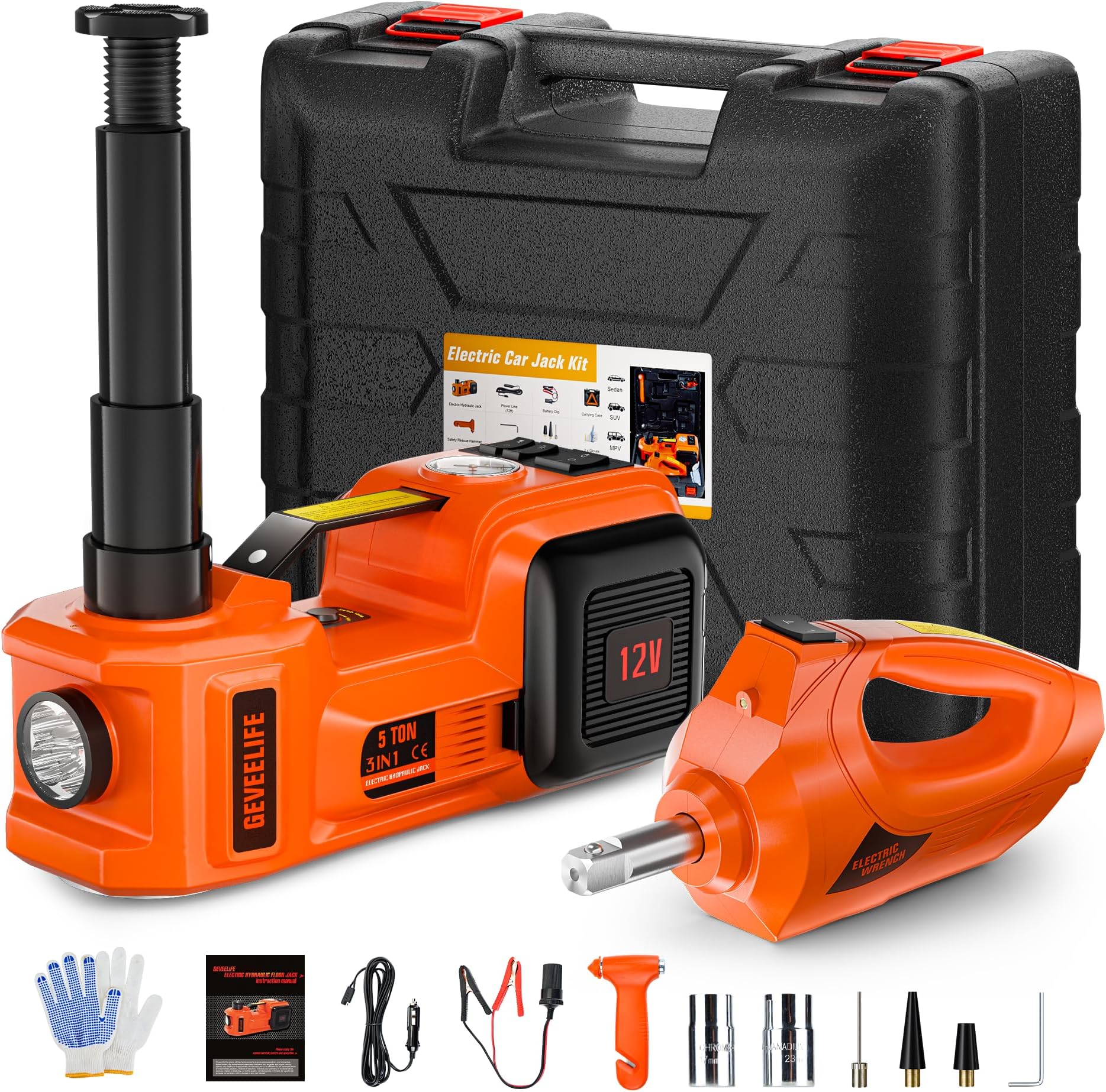 Amazon.com: Electric Car Jack, 5 Ton 12V Hydraulic Jack Lift with 480N ...