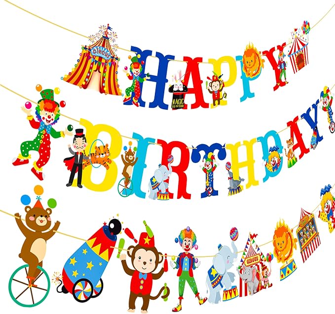Amazon.com: Circus Happy Birthday Banner Carnival Party Banners Circus ...