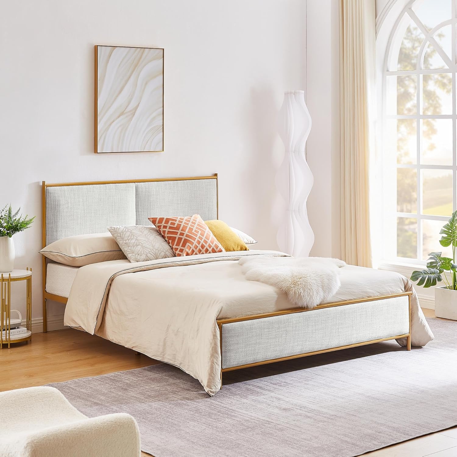 Amazon.com: Dolonm Upholstered King Size Platform Bed Frame, with ...