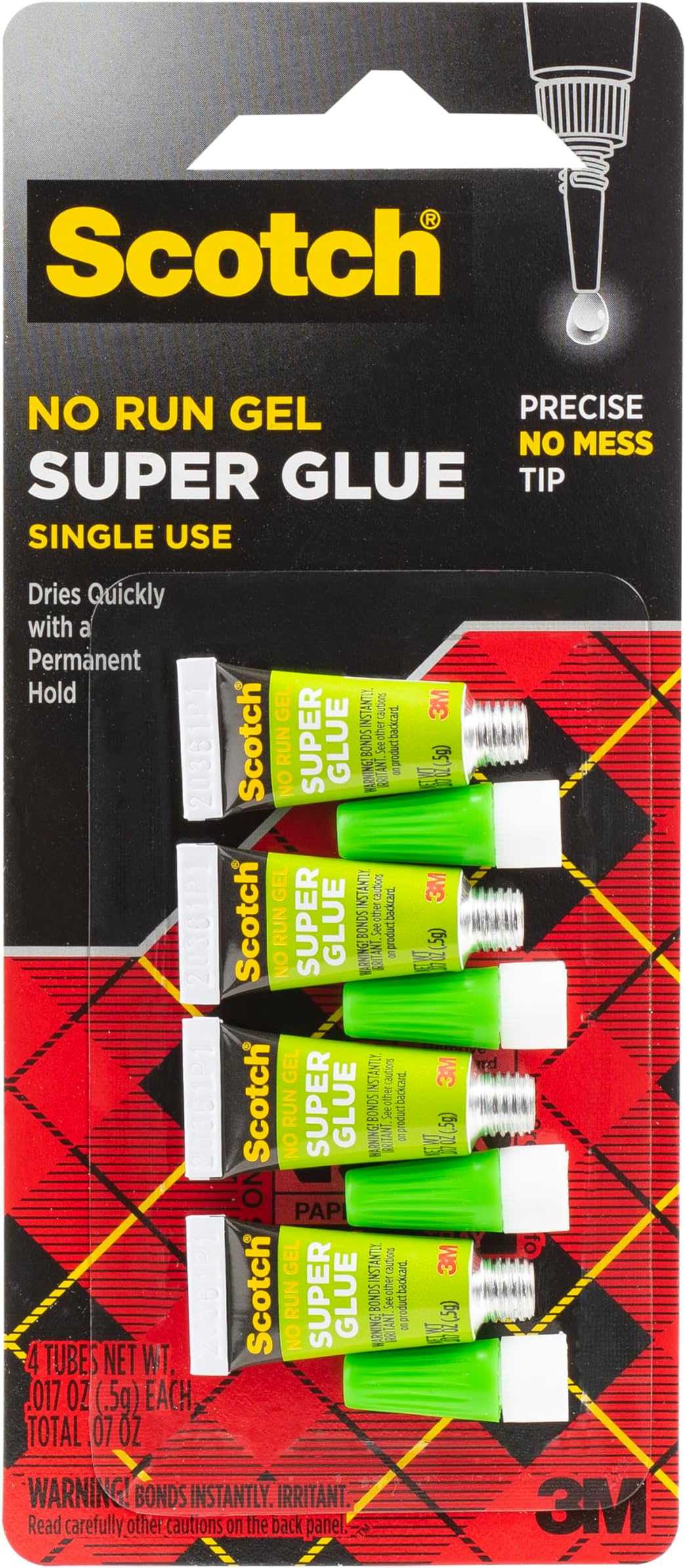 Amazon.com: Scotch Super Glue Gel, 4-Pack of Single-Use Tubes, .017 oz ...