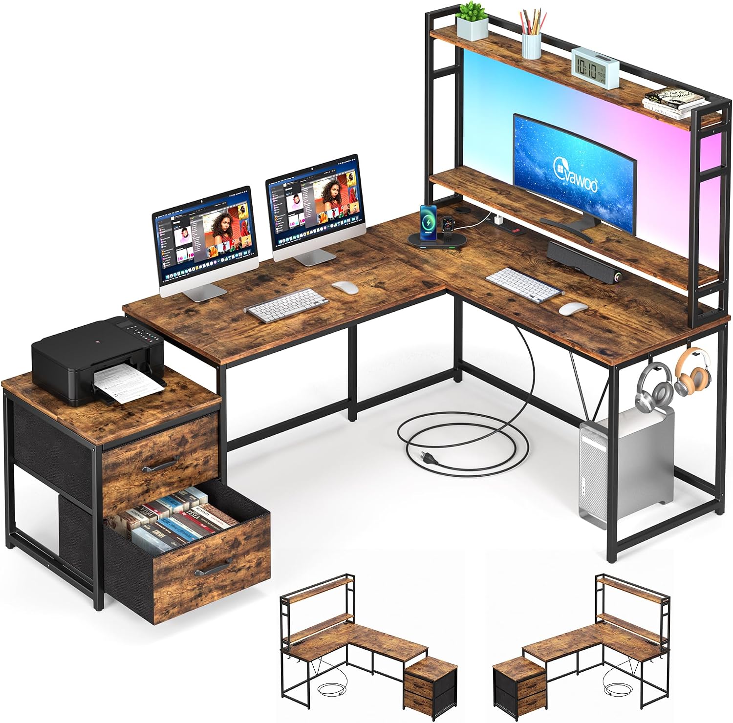 Amazon.com: EVAWOO L Shaped Desk Computer Desk, Office Desk Gaming Desk ...