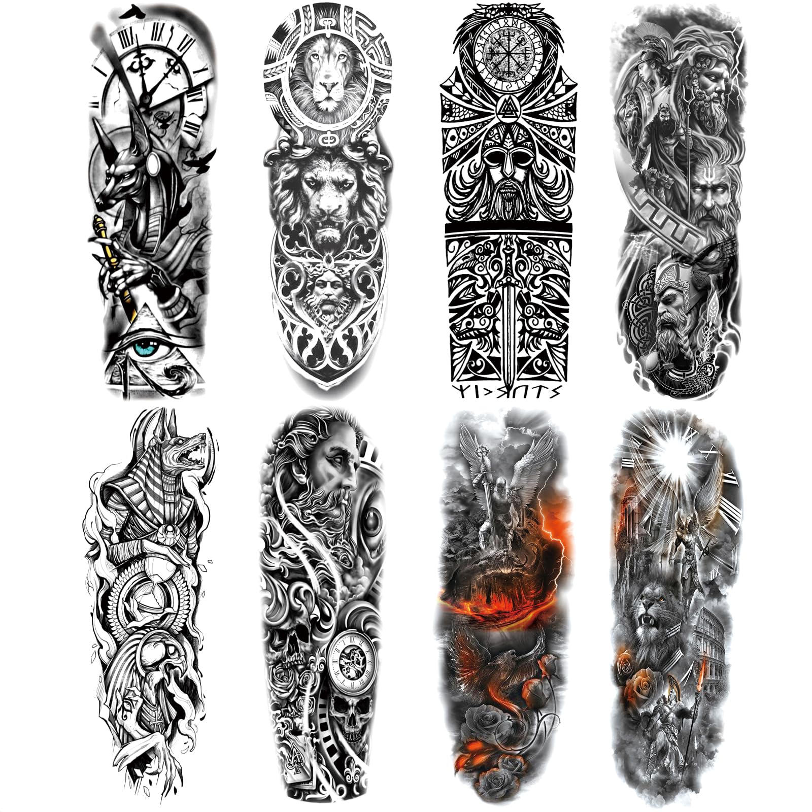 Amazon.com: Warrior Fake Tattoos Sleeve Stickers for Men, Full Arm ...