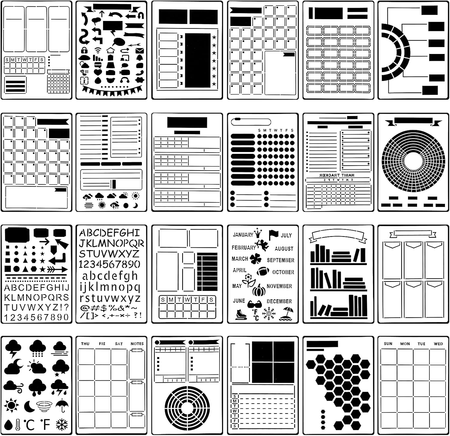 Amazon.com: Zonon 24 Pieces Journal Stencil Set Plastic Planner ...