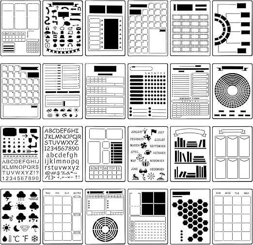 Amazon.com: Zonon 24 Pieces Journal Stencil Set Plastic Planner ...
