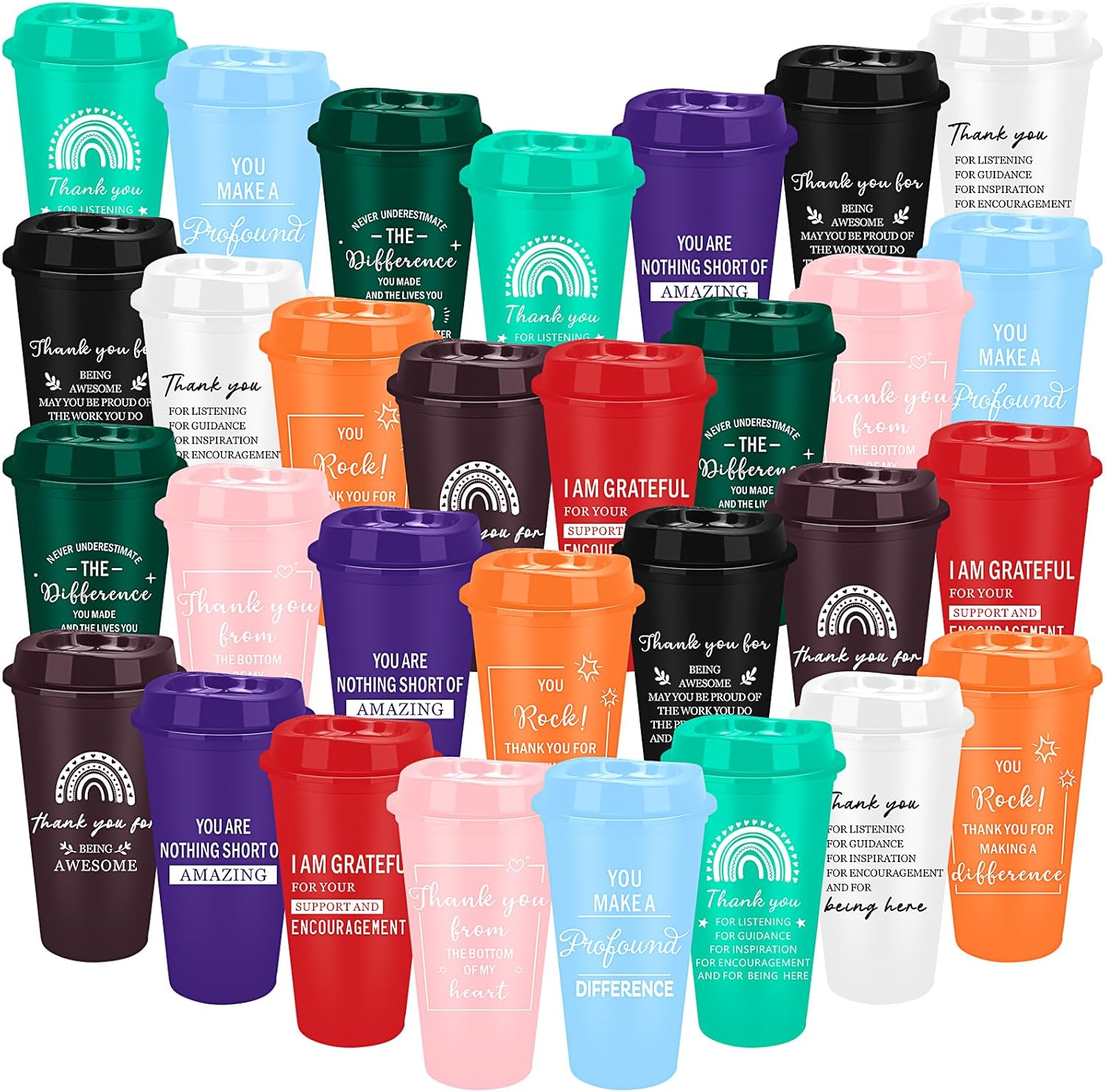 30 Pcs Thank You Gift Cups Bulk,16 oz Plastic Coffee Cups with Lids ...