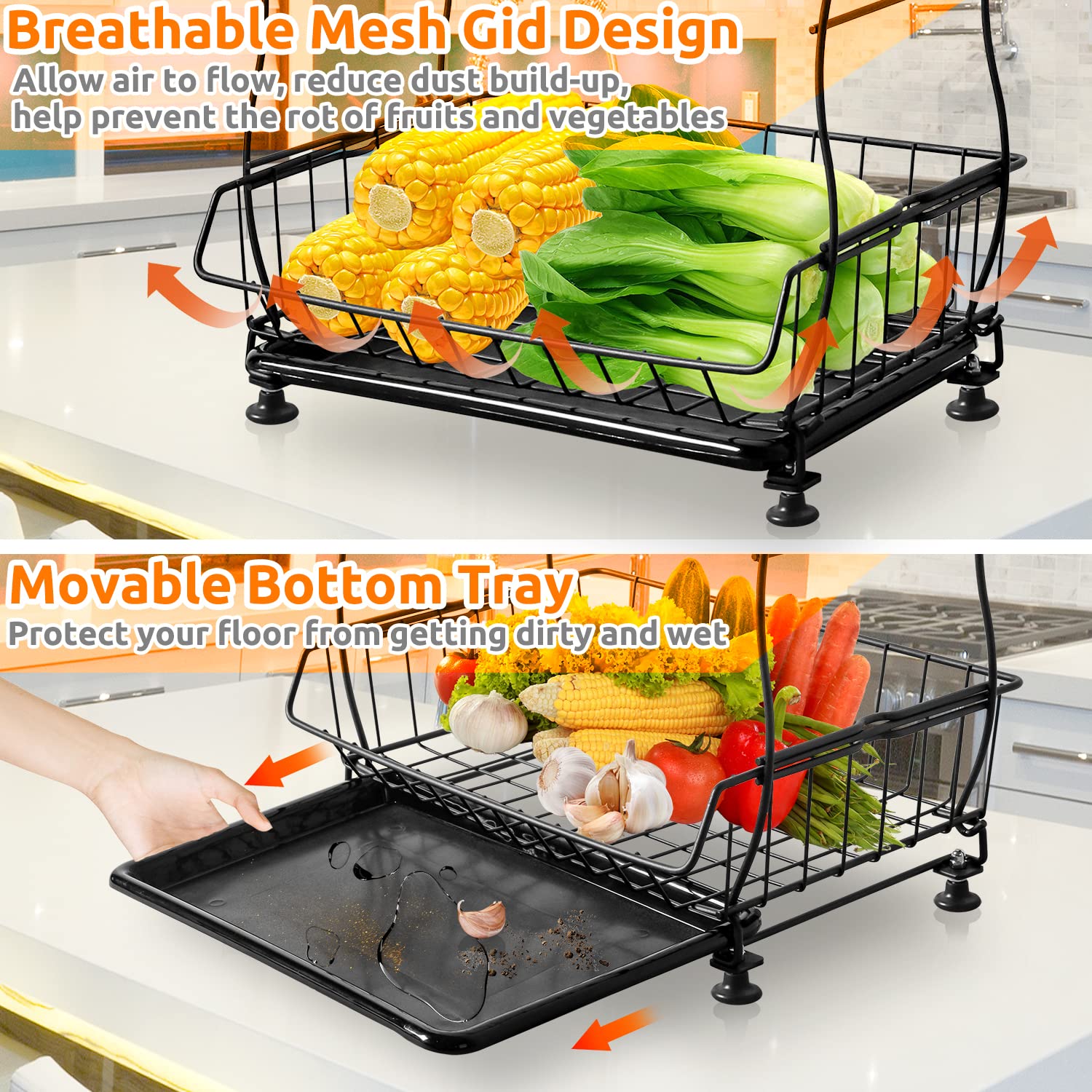 YuAnWe 4-Tiers Fruit Basket for Kitchen, Metal Fruit Basket with ...