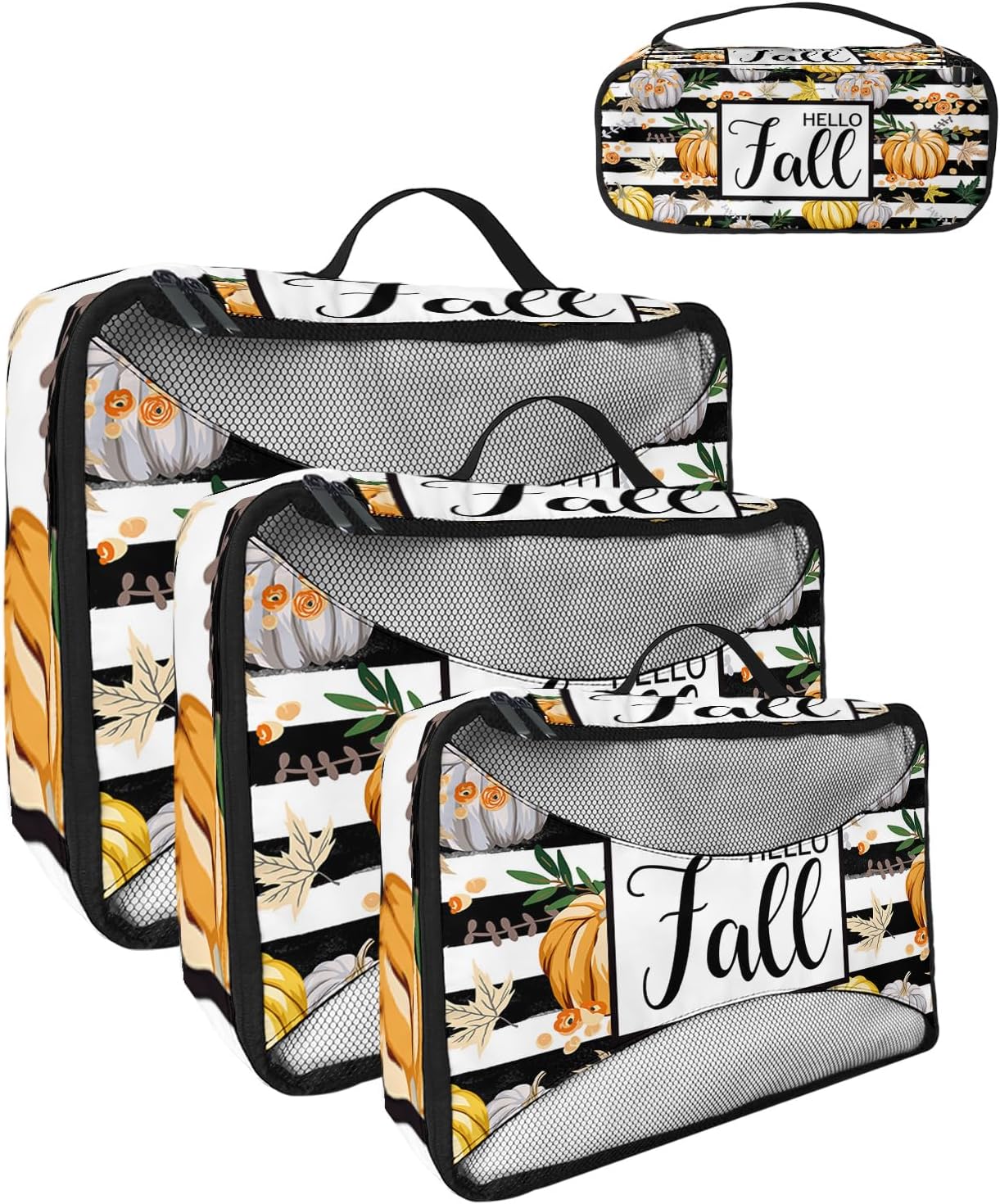 Amazon.com: 4 Set Packing Cubes - Hello Pumpkin Black White Stripe ...