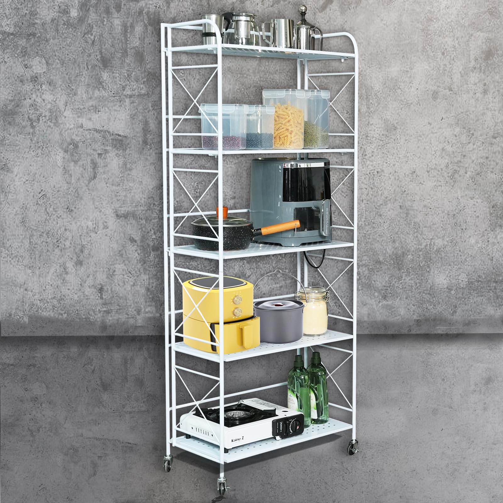 Amazon.com: villertech Folding Shelf 5 Tier,Folding Bookshelf,Foldable ...