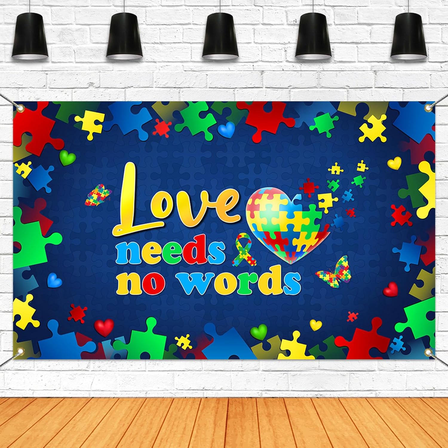 Amazon.com : Mocsicka Autism Awareness Day Banner Backdrop Love Needs ...