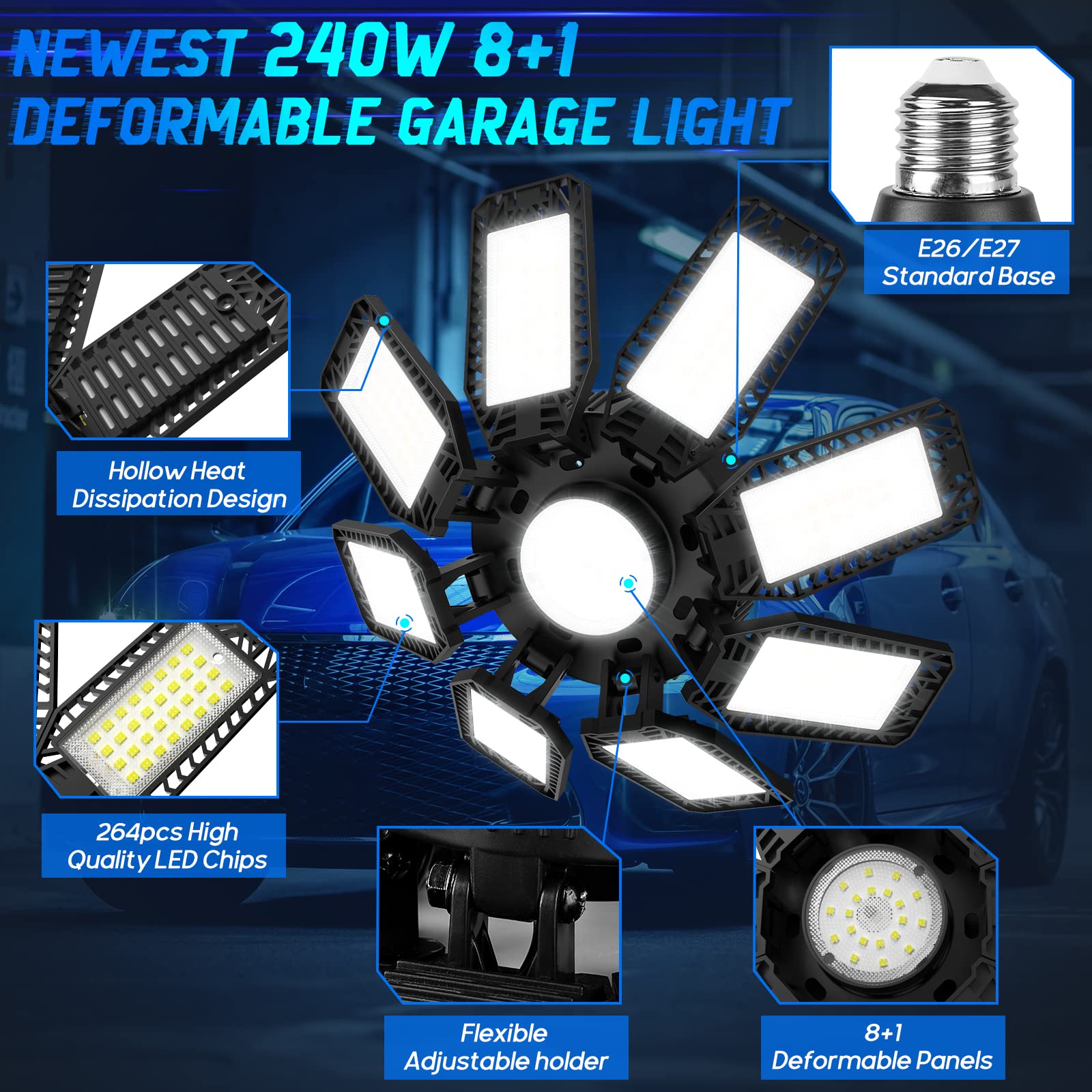 Snapklik.com : 6 Pack Garage LED Light, 240W 24000LM Shop Lights For ...