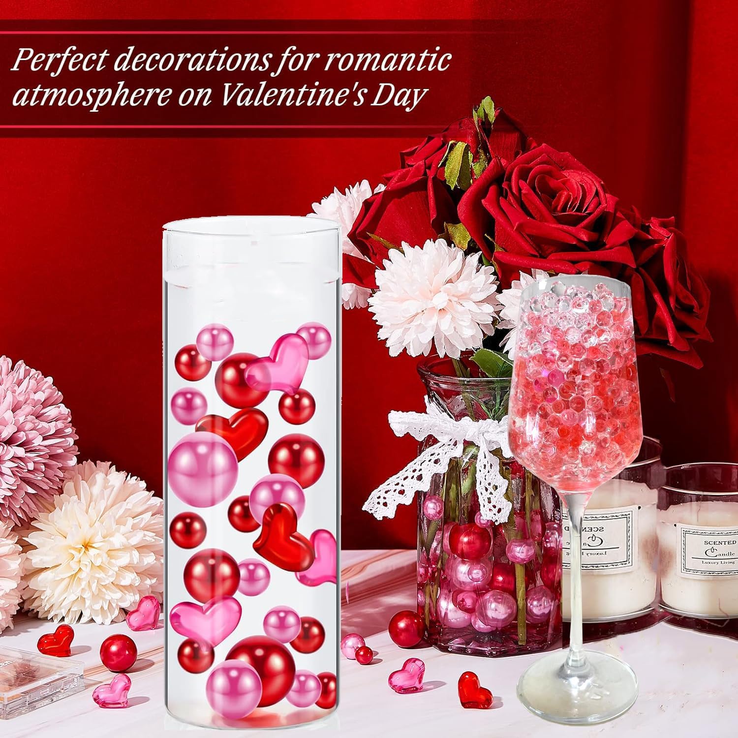 MAFENT 18106 piezas de jarrón de perlas rojas y rosas con corazones ...