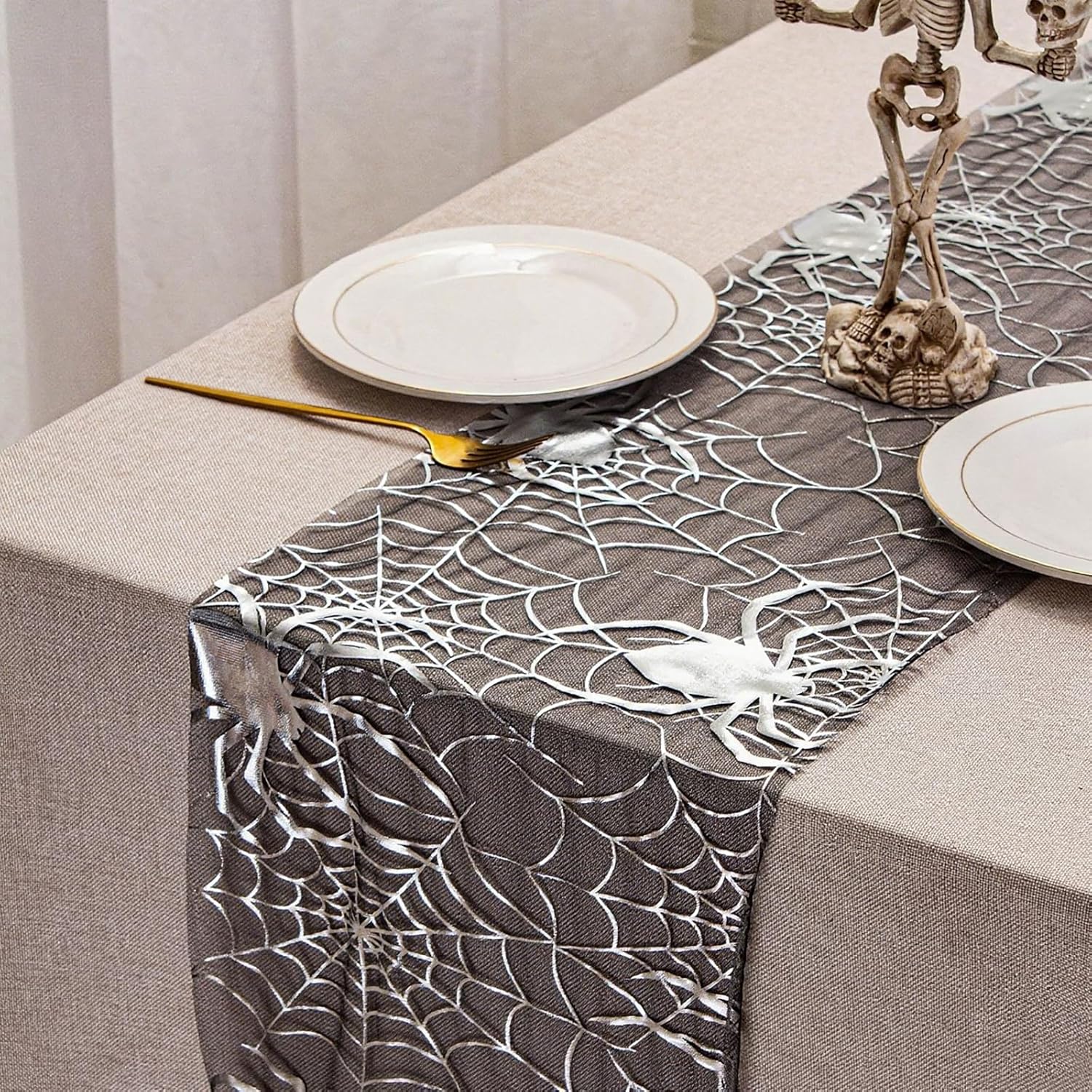 Amazon.com: Halloween Spider Table Runner Foil Metallic Thin Mesh ...