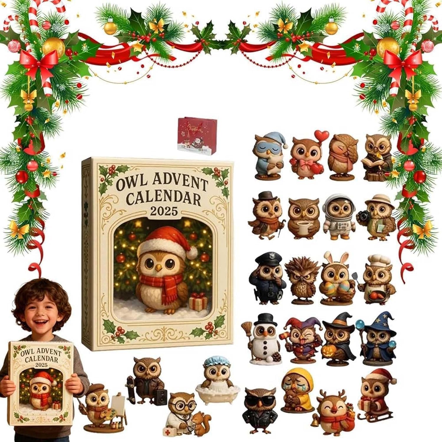 Owl Advent Calendars 2025, 2D Acrylic Owl Bird Pendants, 24 Day ...