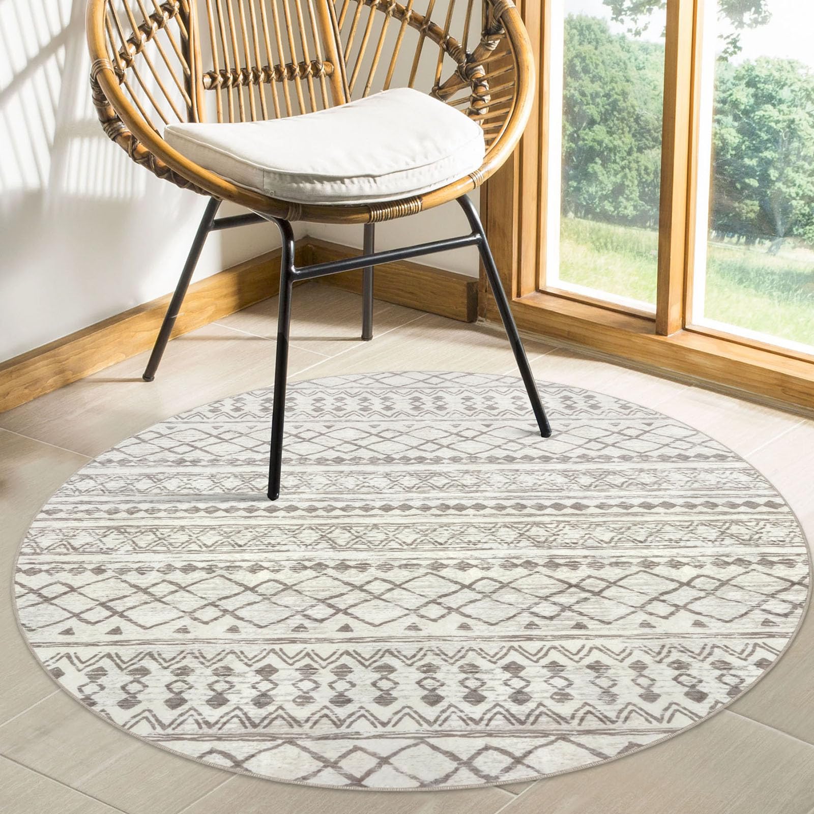 Amazon.com: KUTA Round Area Rug 3Ft Beige Boho Entryway Rug Moroccan ...