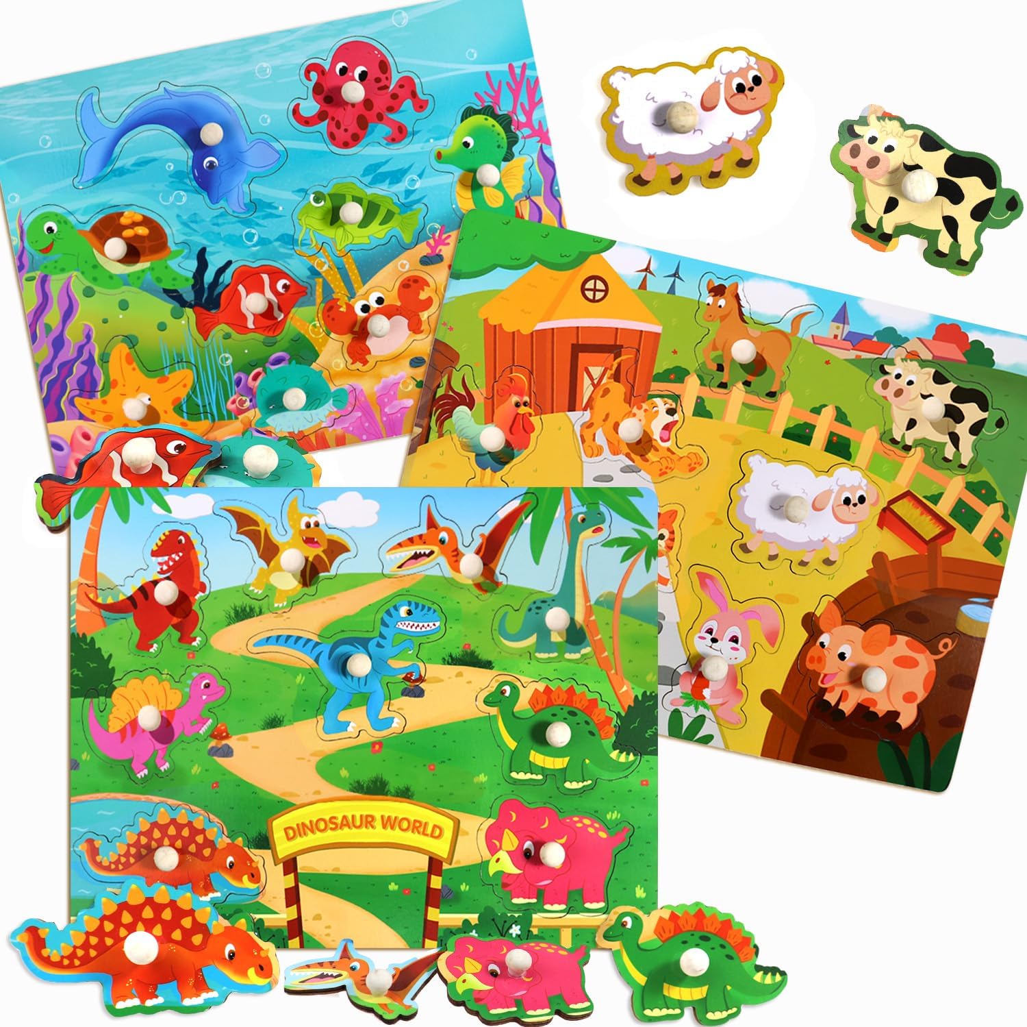 Amazon.com: Wooden Puzzles for Toddlers 1-3,Kids Educational Preeschool ...