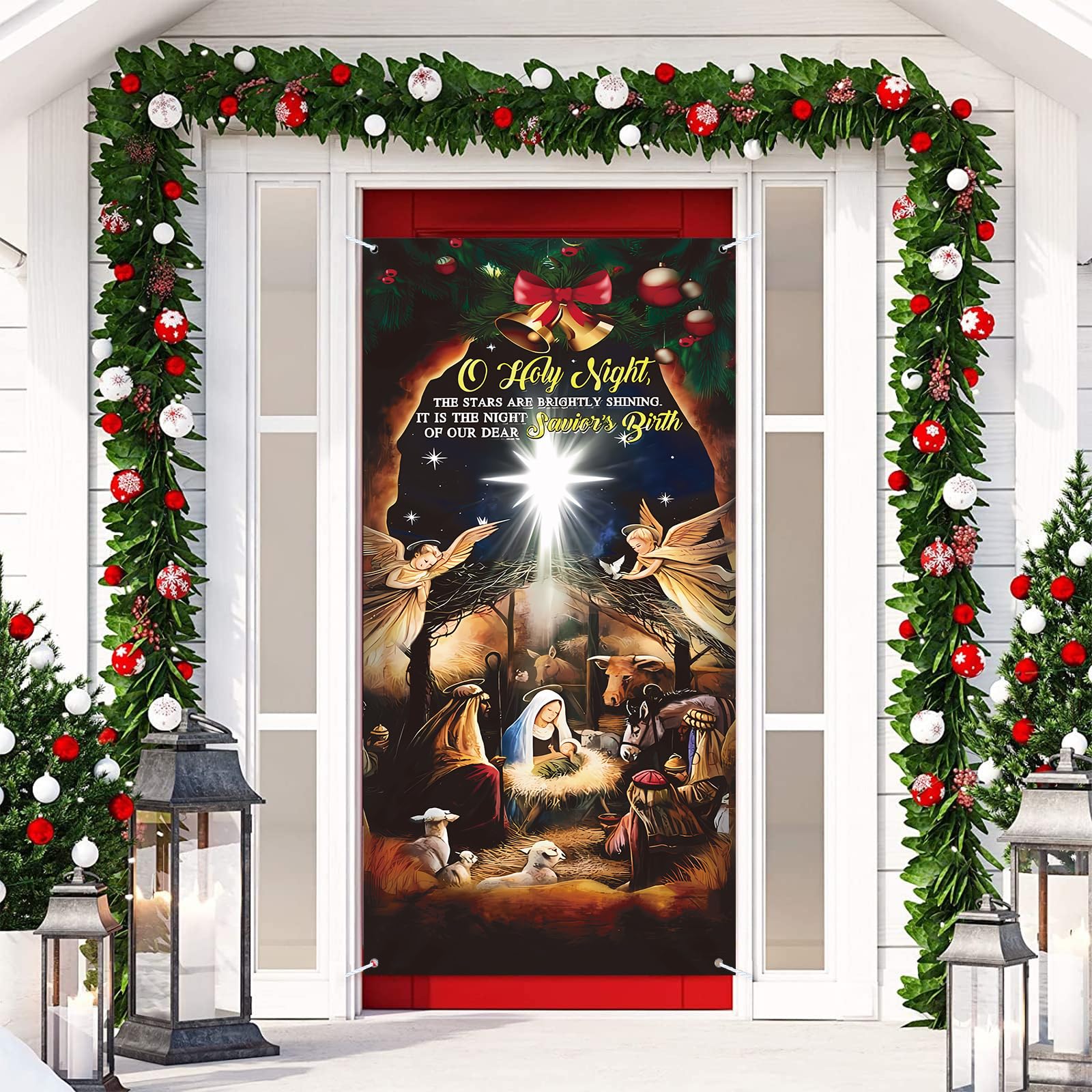 Amazon.com: Christmas Door Cover Decorations,Jesus Nativity Scene ...