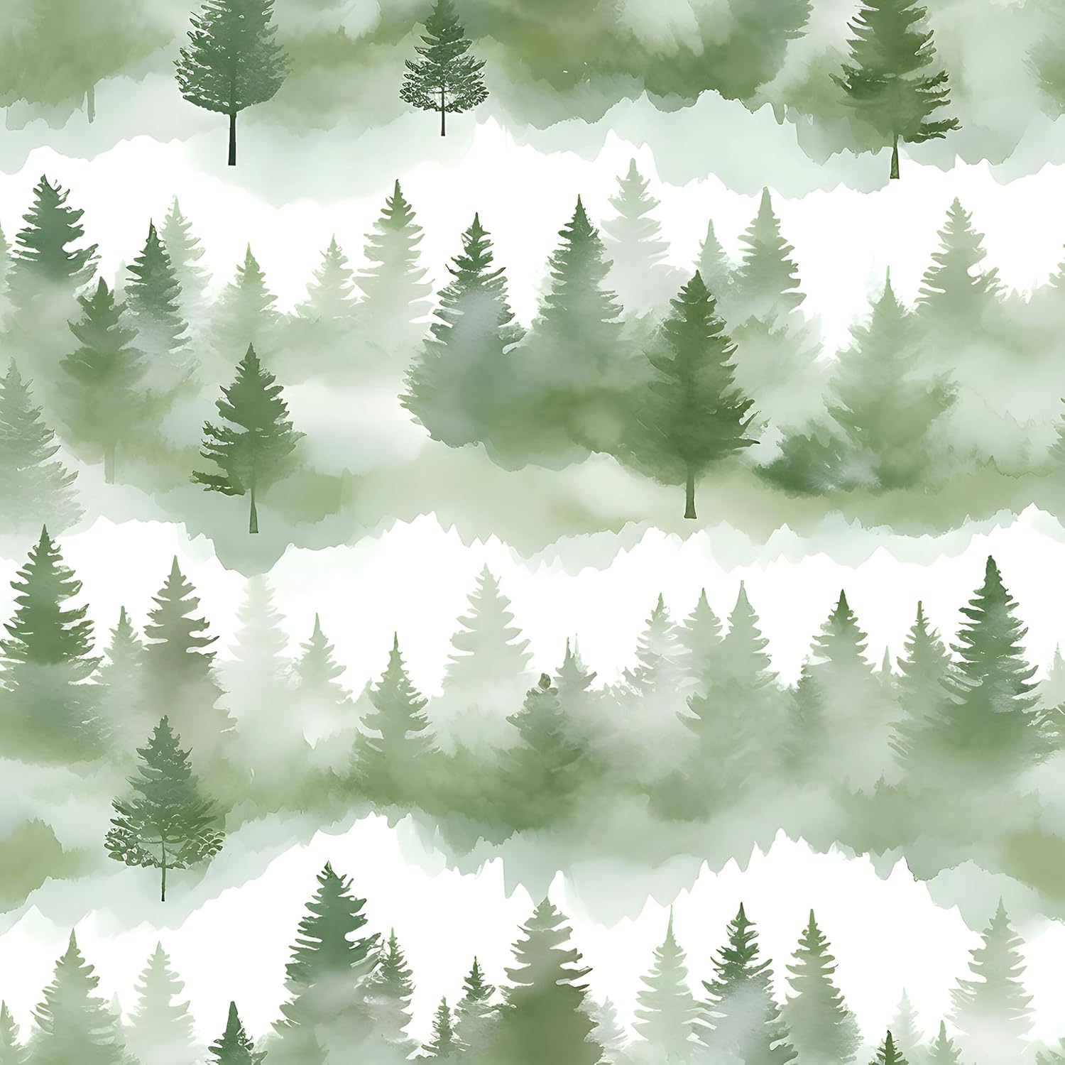HENNOR Misty Forest Wallpaper Peel and Stick 17.5in x32.8ft Green Tree ...