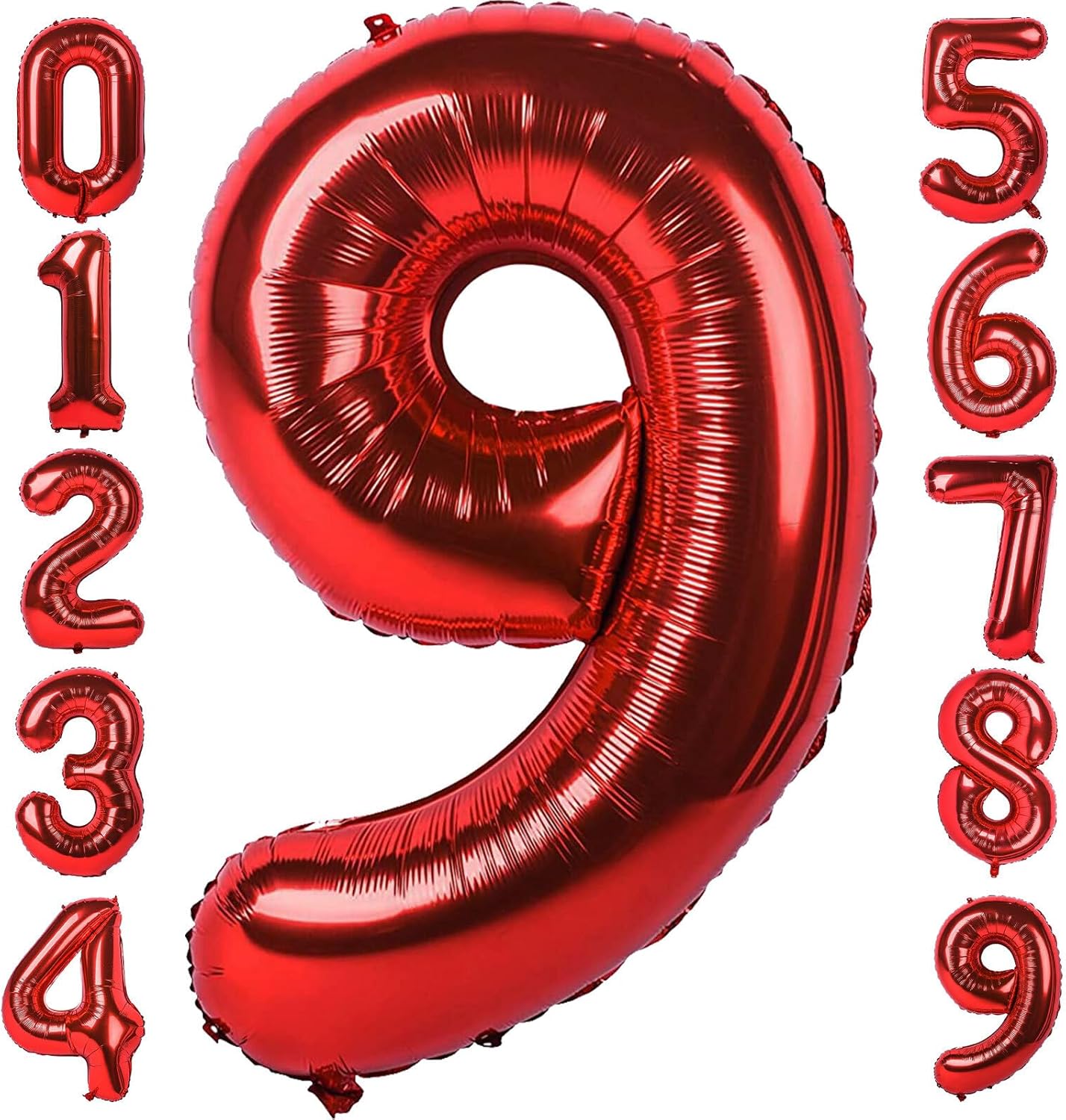 Amazon.com: 9 Number Balloon Red 40 inch Big Foil Mylar 9th Balloons ...