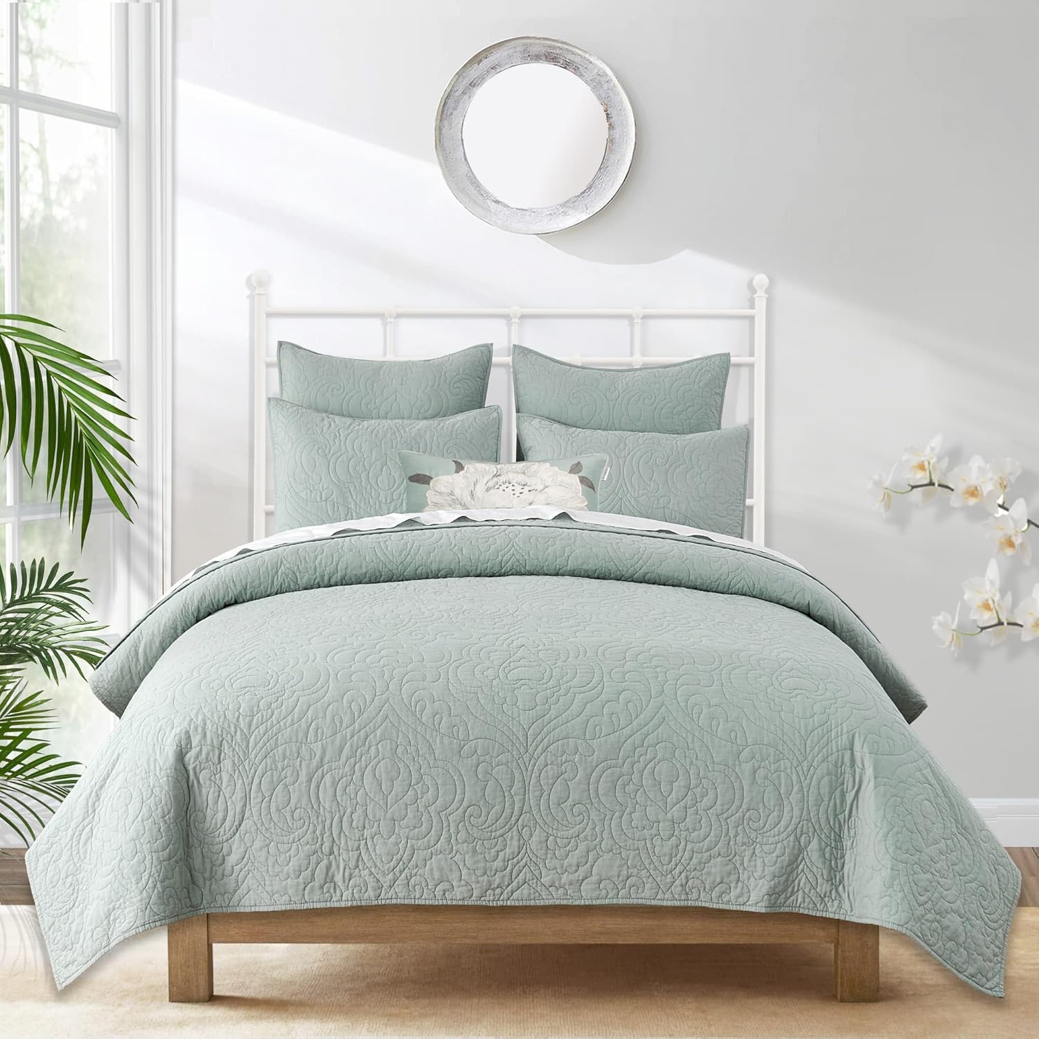 Amazon.com: Querencia 100% Cotton Quilt - Blue Quilt Set, Lightweight ...