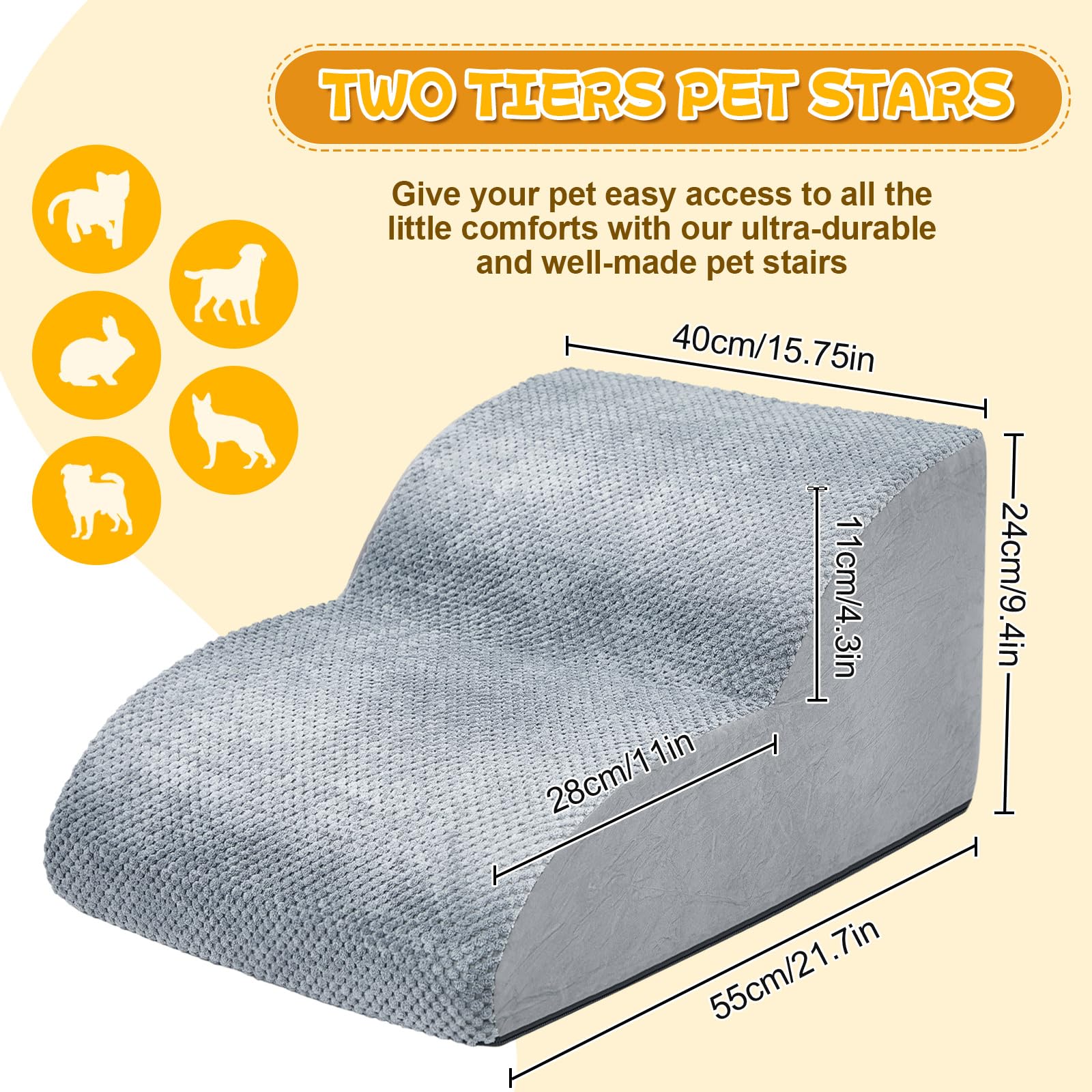 Geetery 2 Pieces High Density Foam Dog Ramp 2 Step Dog Stairs for Small ...