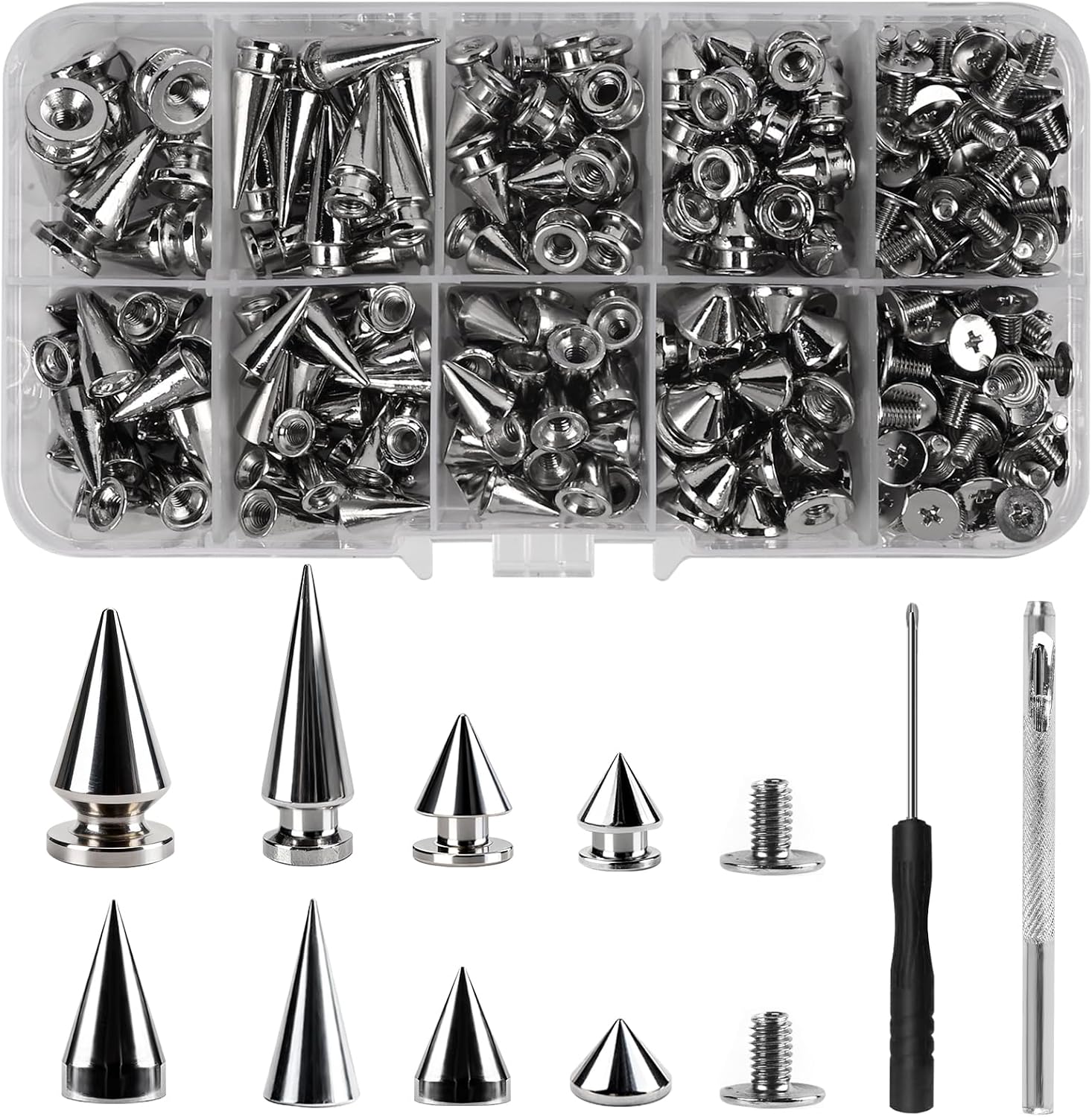 Amazon.com: 362 Pcs Punk Spikes for Clothes, 8 Sizes Cone Metal Studs ...