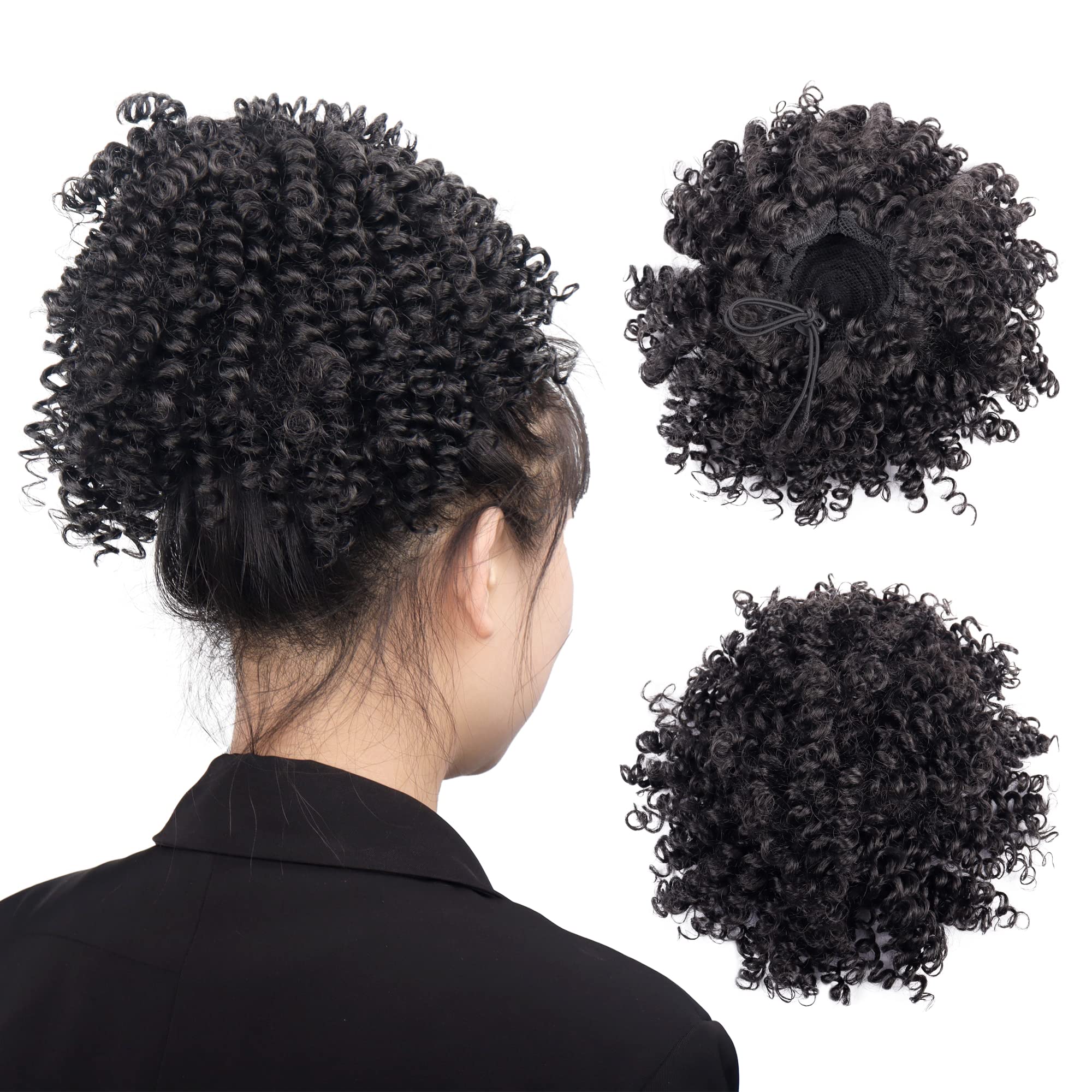 MEIRIYFA Afro Black Puff Drawstring Ponytail Extension, 6" Kinky Curly ...