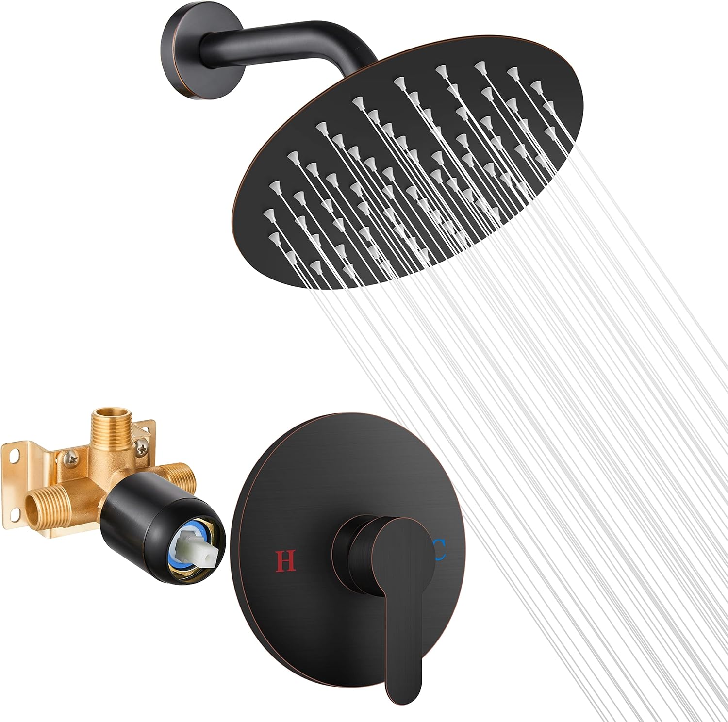 Airuida Oil Rubbed Bronze Shower Faucet Set 8 Inch Round Shower Head ...