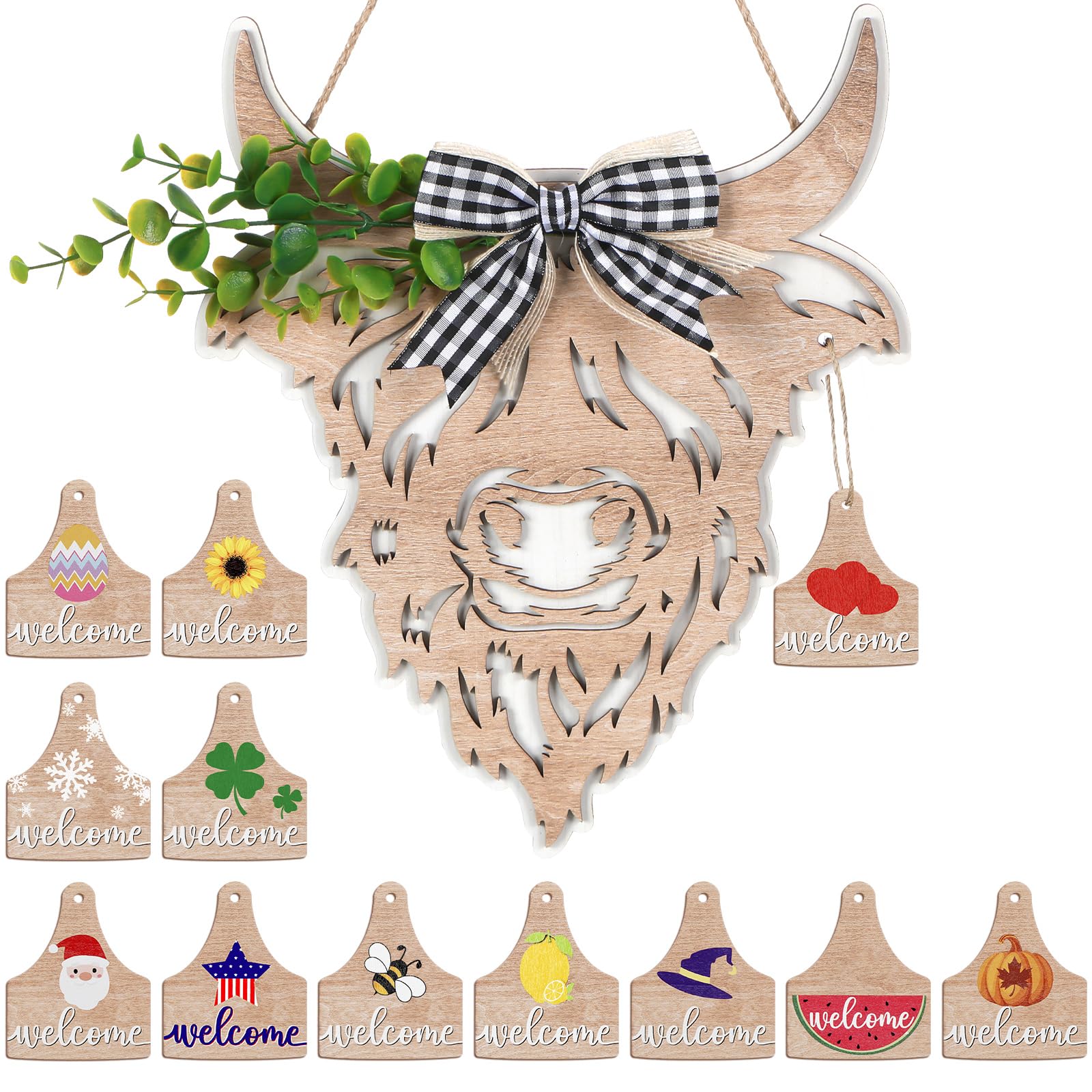 Amazon.com: Maitys 13 Pcs Cow Head Door Wreath Sign Welcome Cow Door ...
