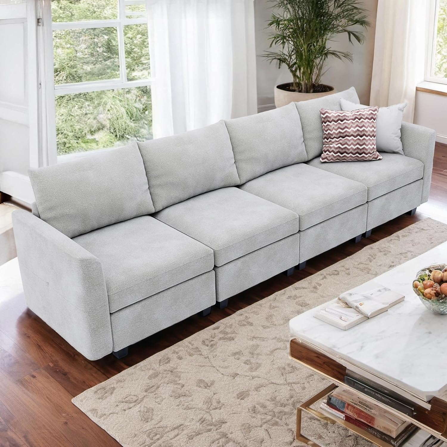 Amazon.com: HALLYBEE 113 Inch Modular Sofa with Storage, Comfy 4 Seater ...