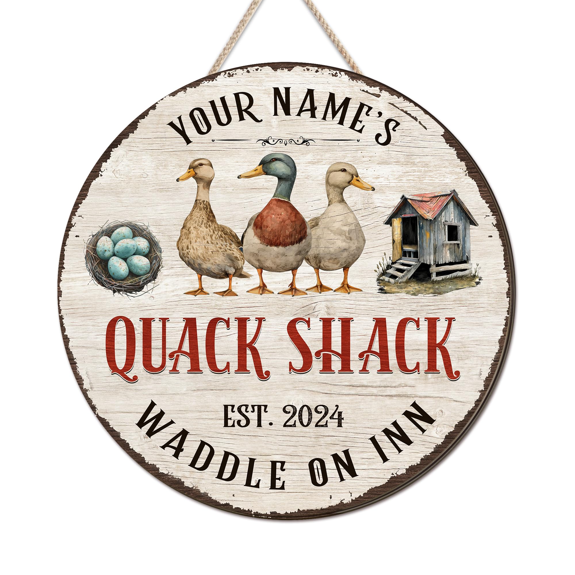 Amazon.com : WODORO Personalized Duck Quack Shack Round Wood Sign ...