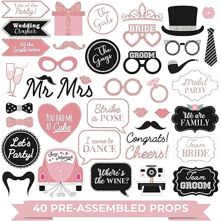 Amazon.com: Fully Assembled Wedding Photo Booth Props - Set of 40 ...